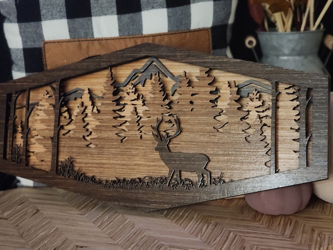 5 Layer Deer Landscape, Laser Cut File, SVG, PNG, Lightburn, Wall Art ...
