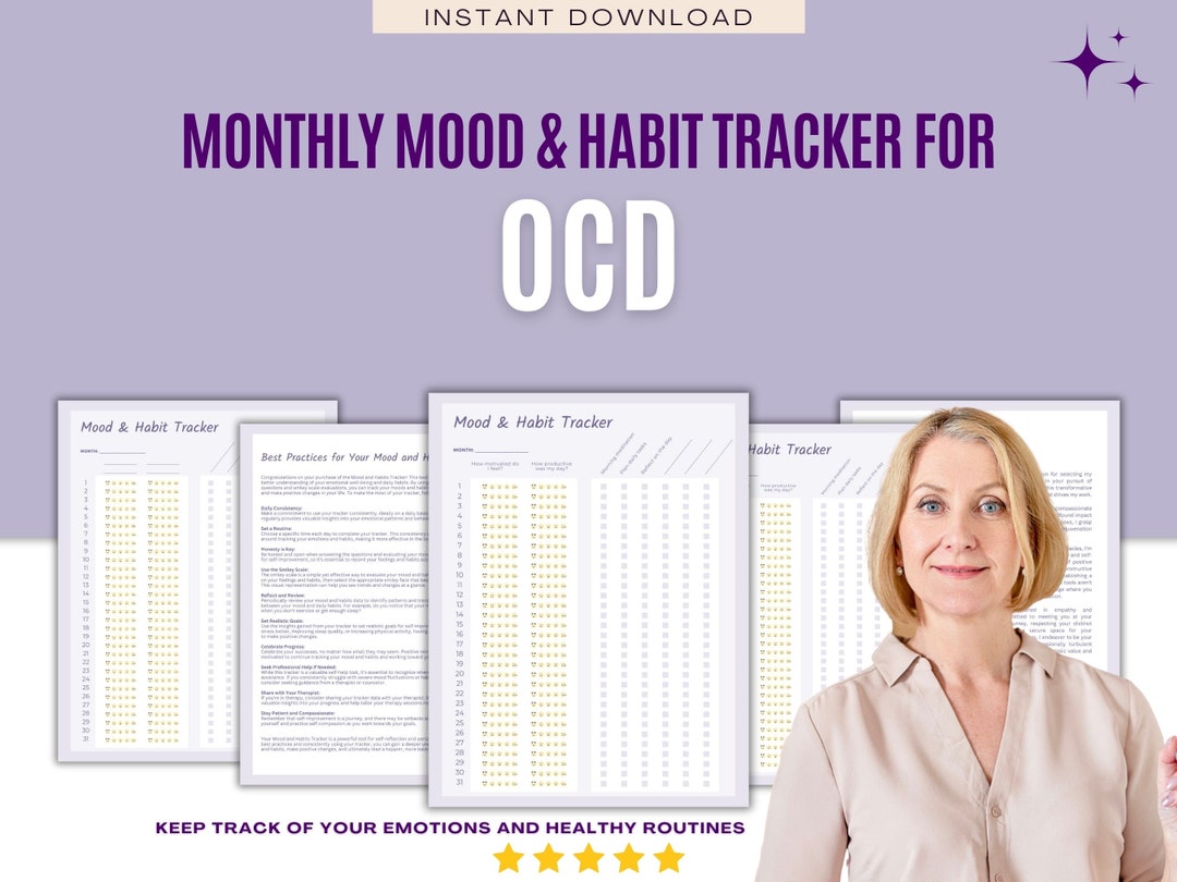 Obsessive-compulsive Disorder OCD Mood & Habit Tracker Monthly Tracker ...