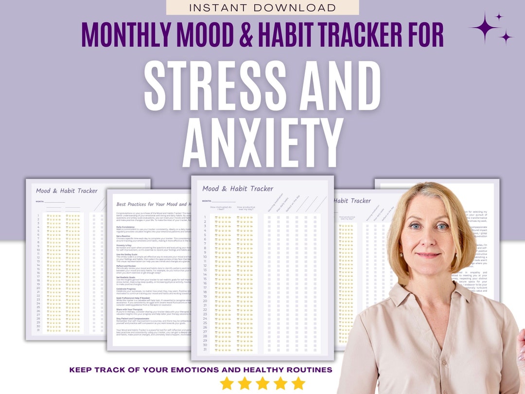 Stress and Anxiety Mood & Habit Tracker Monthly Tracker - Etsy