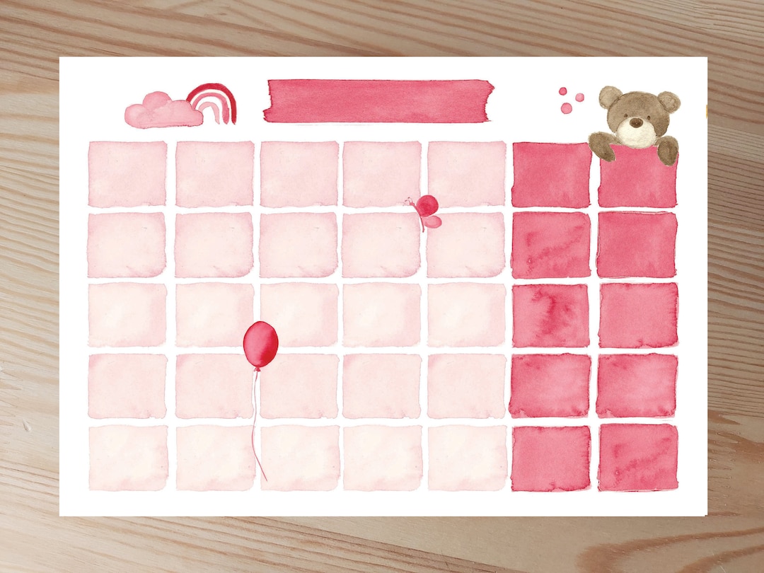 Printable Pink Monthly Wall Calendar for Kids, Reusable Montessori ...