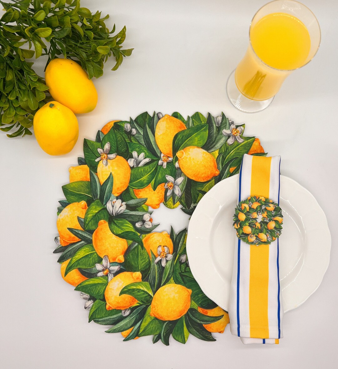 Lemon Tree Placemat Set of 4, Lemon Table Mat Set, Tableware for Summer ...