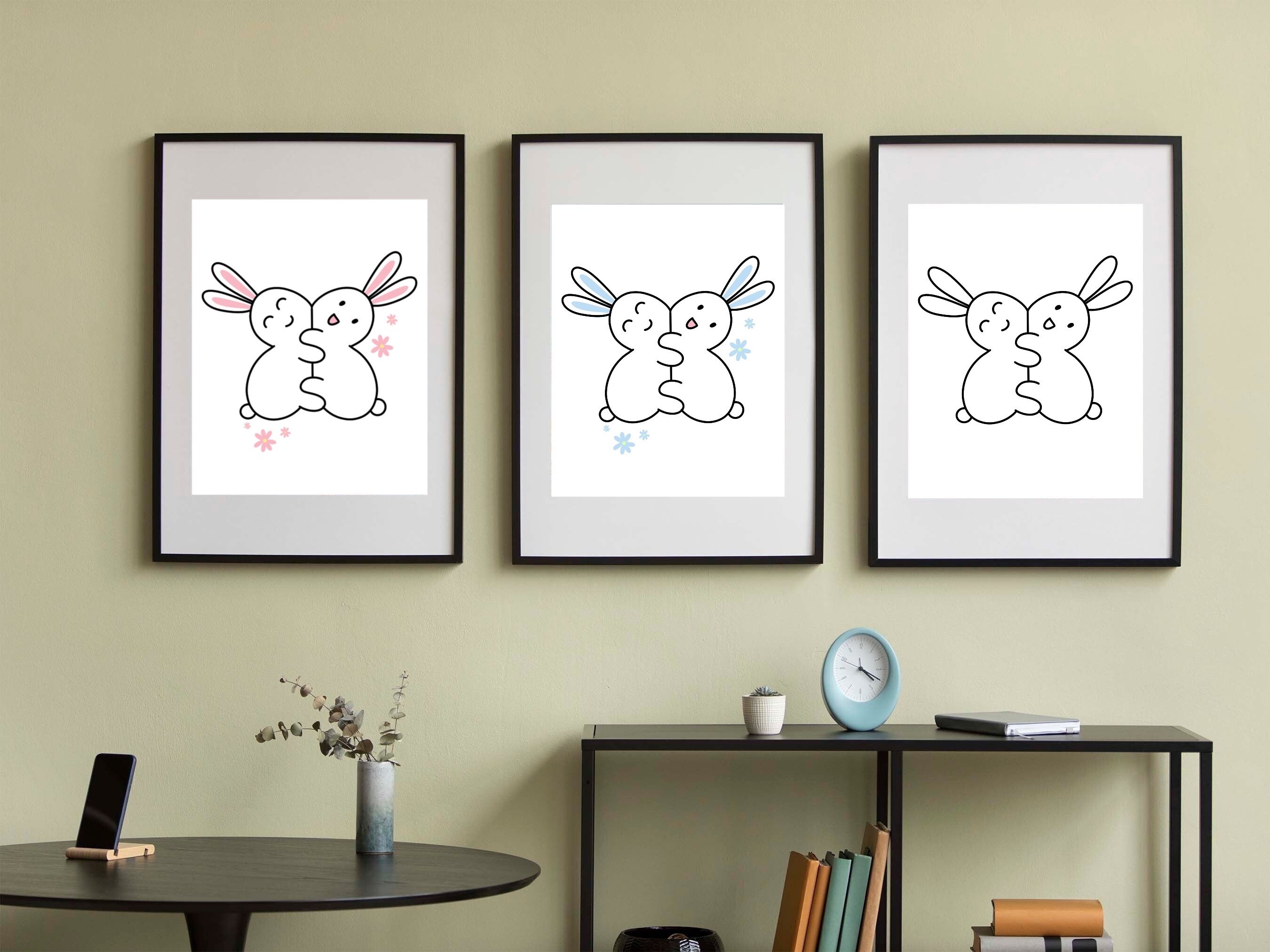 Cute Bunny Line Drawing, Wall Art - Etsy