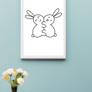 Cute Bunny Line Drawing, Wall Art - Etsy