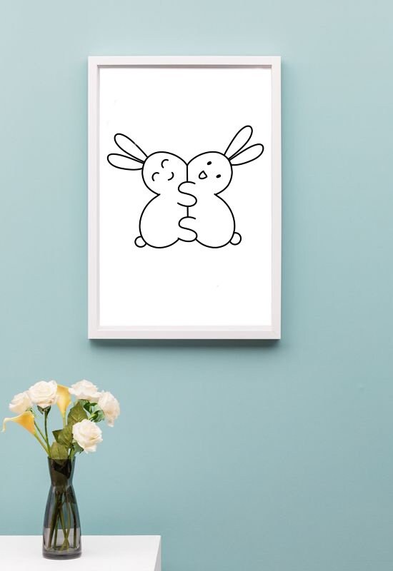 Cute Bunny Line Drawing, Wall Art - Etsy