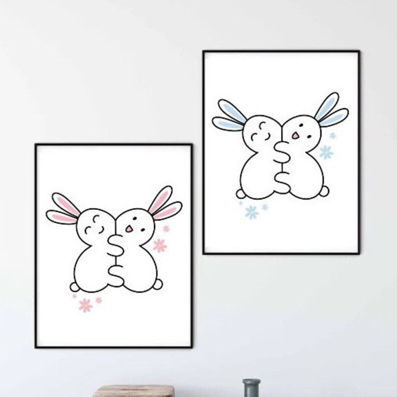 Cute Bunny Line Drawing, Wall Art - Etsy