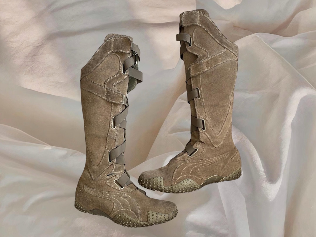 Puma Mostro Alto Suede Leather Boots Moto Vintage Brown Beige Motocross ...