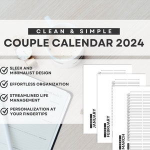 Simple & Clean Couple-calendar 2024 Shared Events Calendar, Joint Dates ...