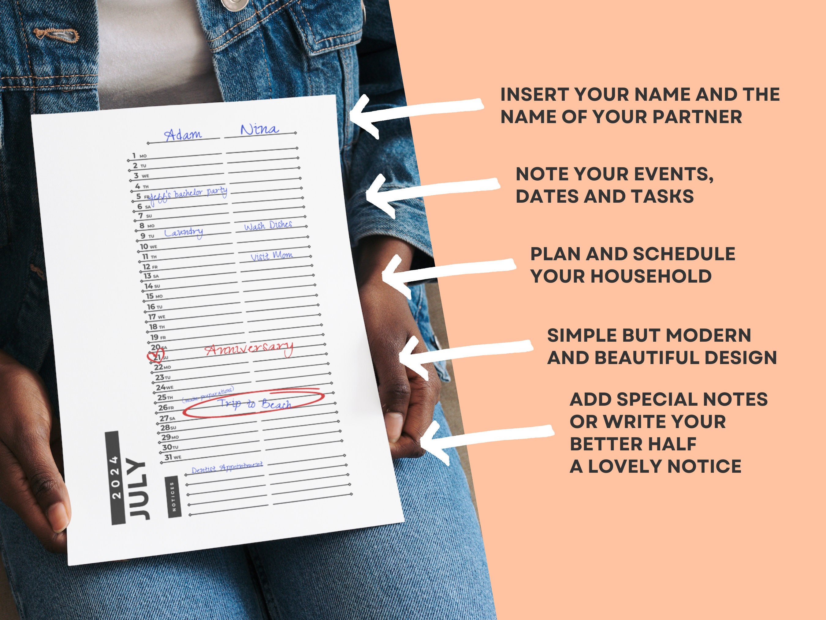 Simple & Clean Couple-calendar 2024 Shared Events Calendar, Joint Dates ...