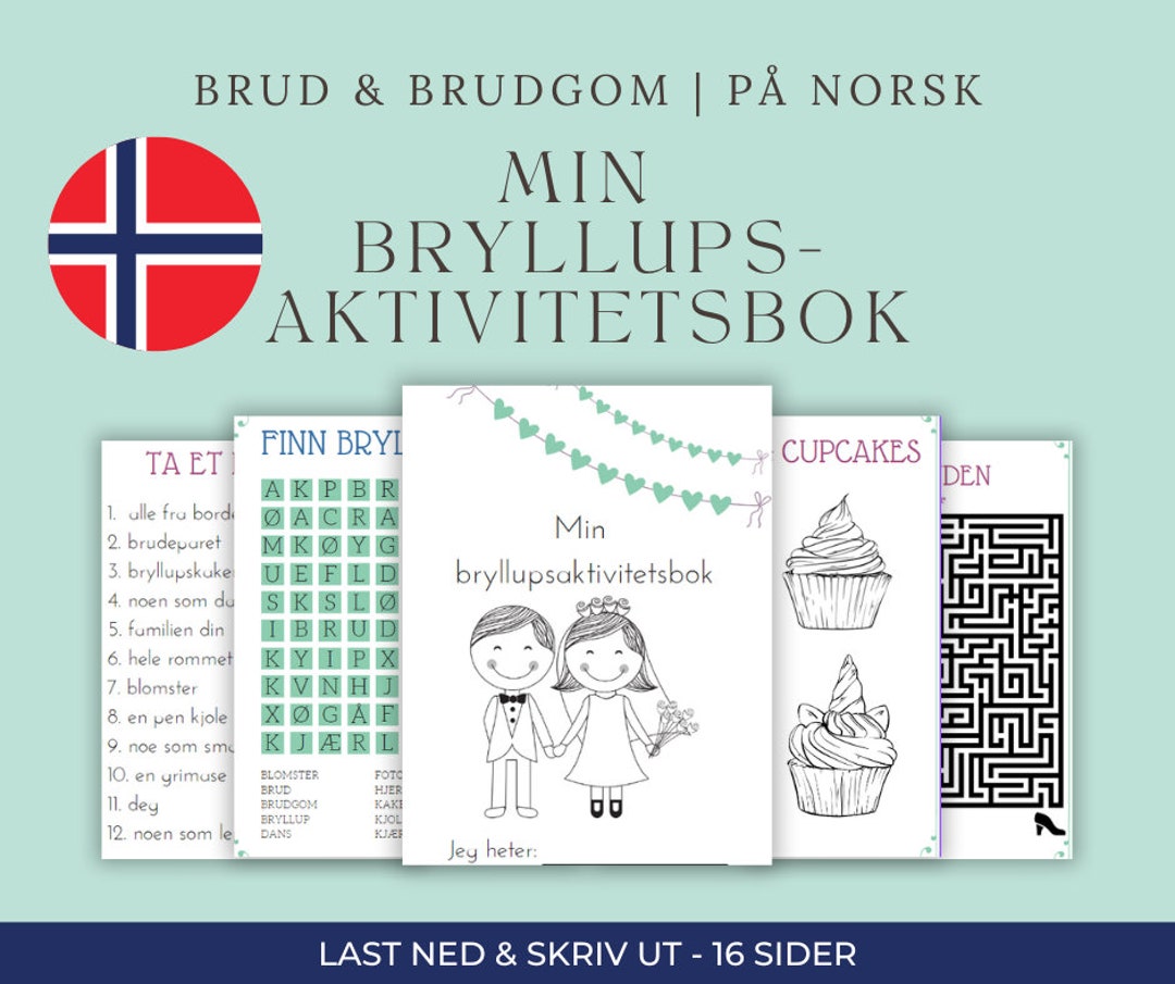 Bryllupsaktivitetsbok for Barn, Bryllup, Brud & Brudgom, 16 Sider ...