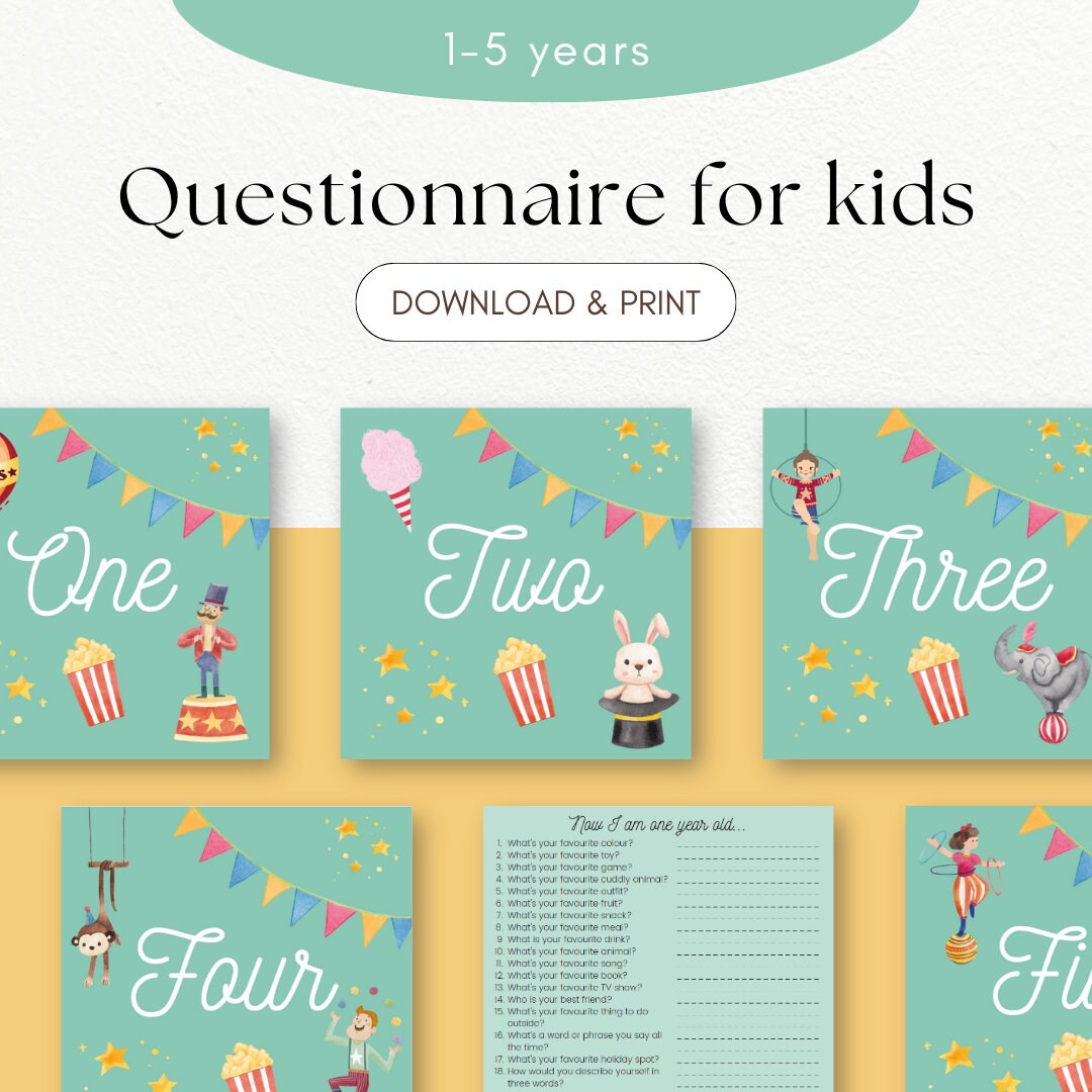 Questionnaire for Kids | 1-5 Years | All About Me | Digital File ...
