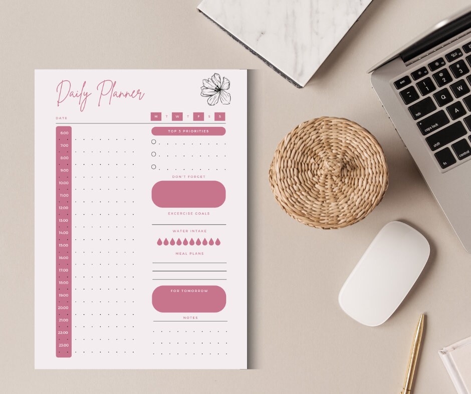 Daily Planner Printable Version in Pink A4 A5 & US Letter - Etsy