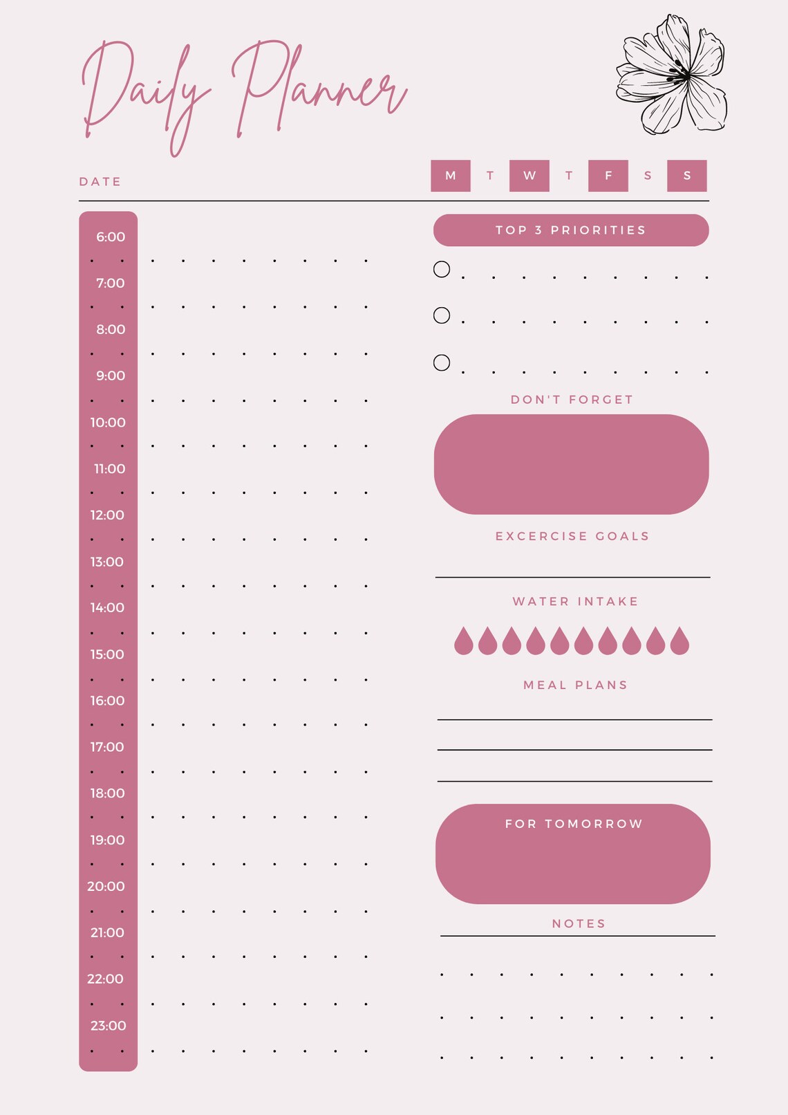 Daily Planner Printable Version in Pink A4 A5 & US Letter - Etsy