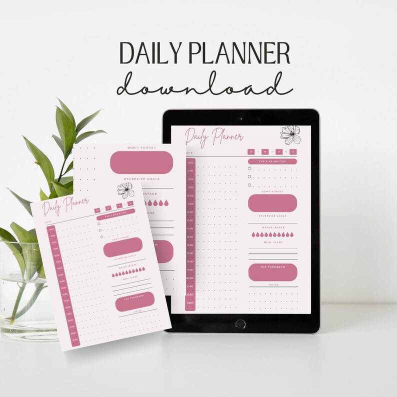 Daily Planner Printable Version in Pink A4 A5 & US Letter - Etsy