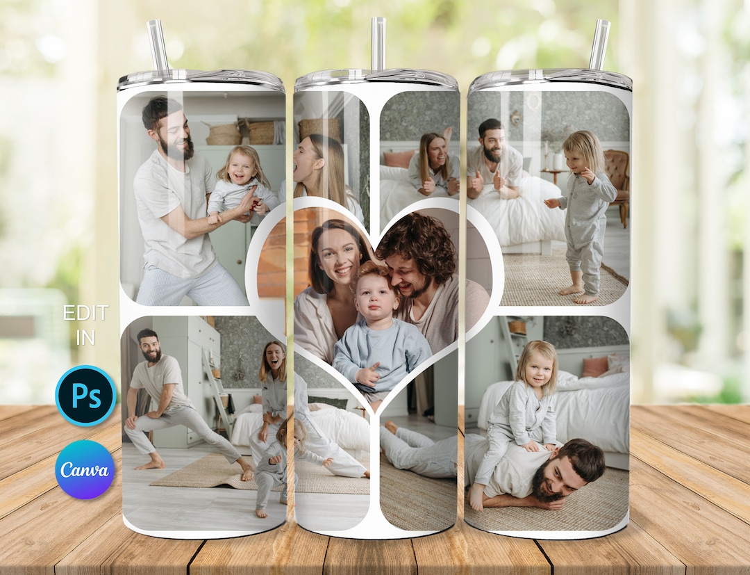 Heart Shaped Design Five Photo Tumbler for Family, Seamless Design ...