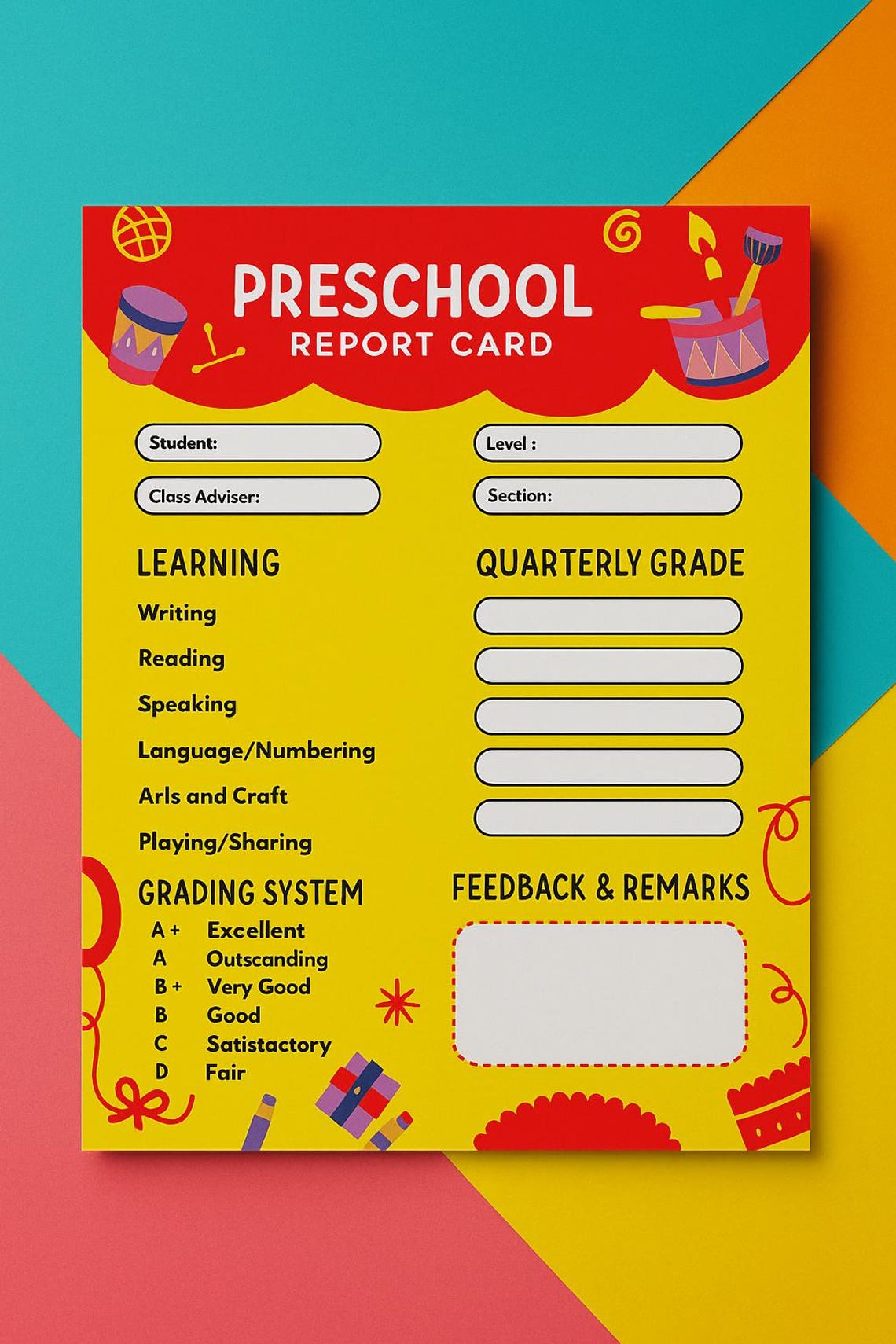 Report Card, Student Report Card, Preschool Report Card, Student ...