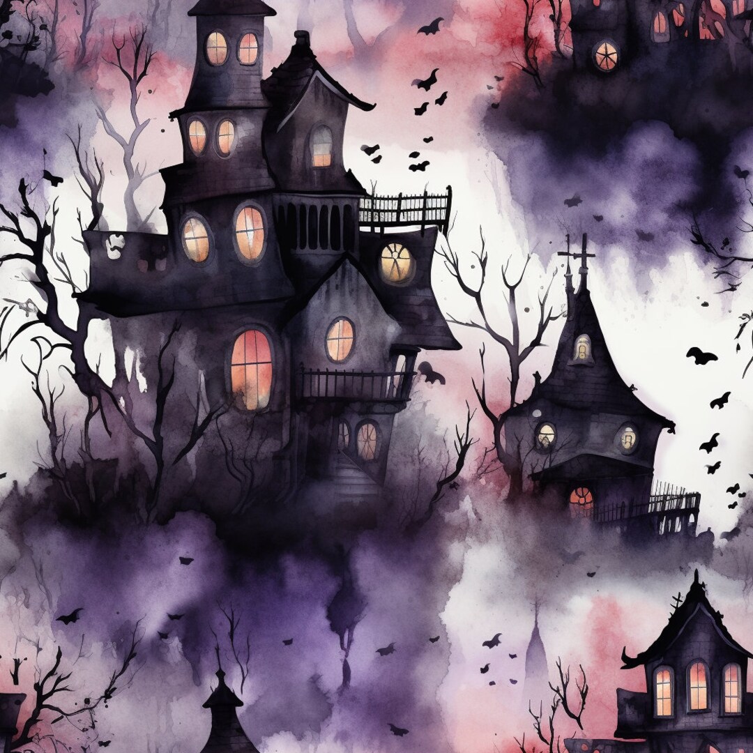 Haunted Mansion Halloween Watercolor Digitalpaper Seamless - Etsy