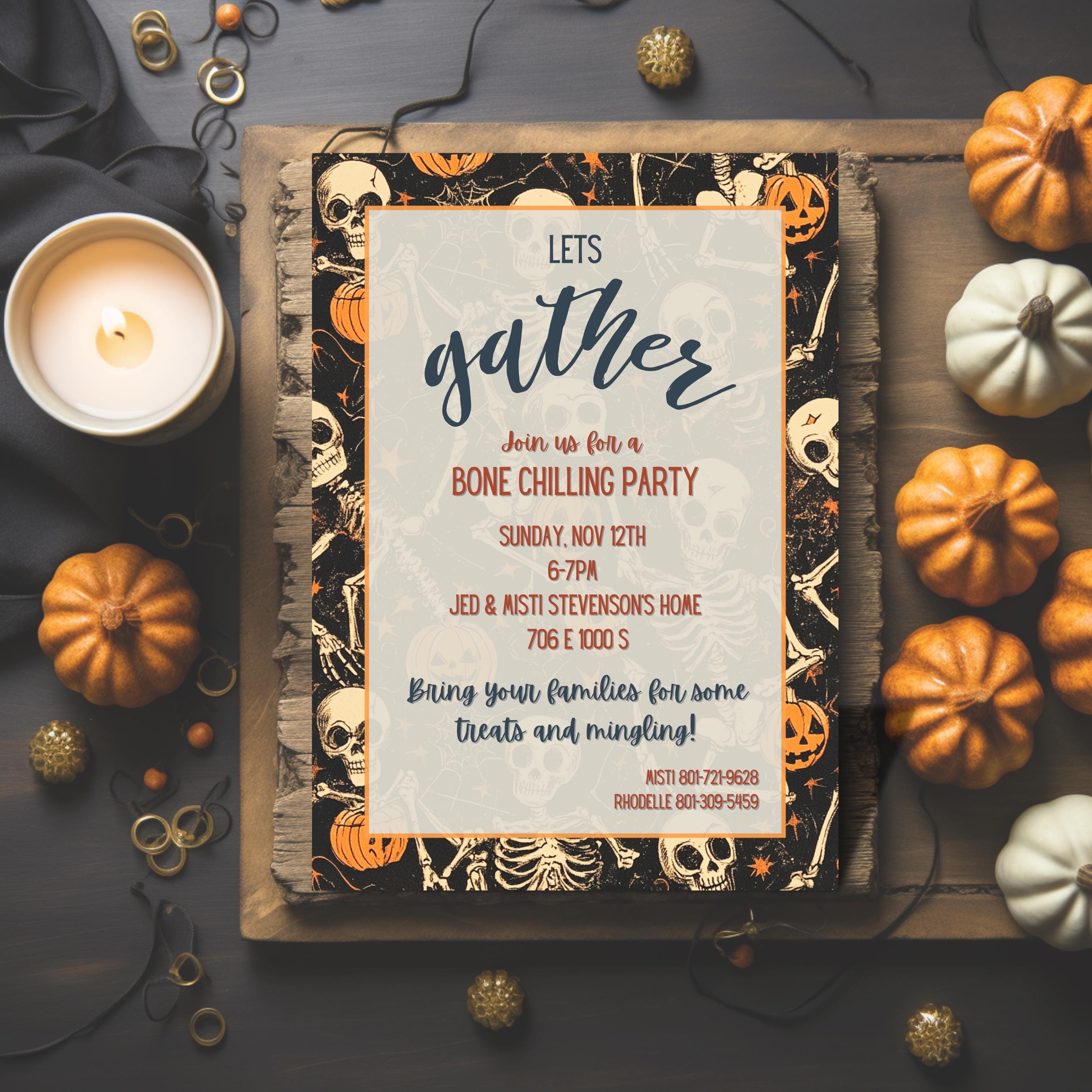 Bones and Pumpkin Skeleton Party Invitation, Canva Template, Printable ...