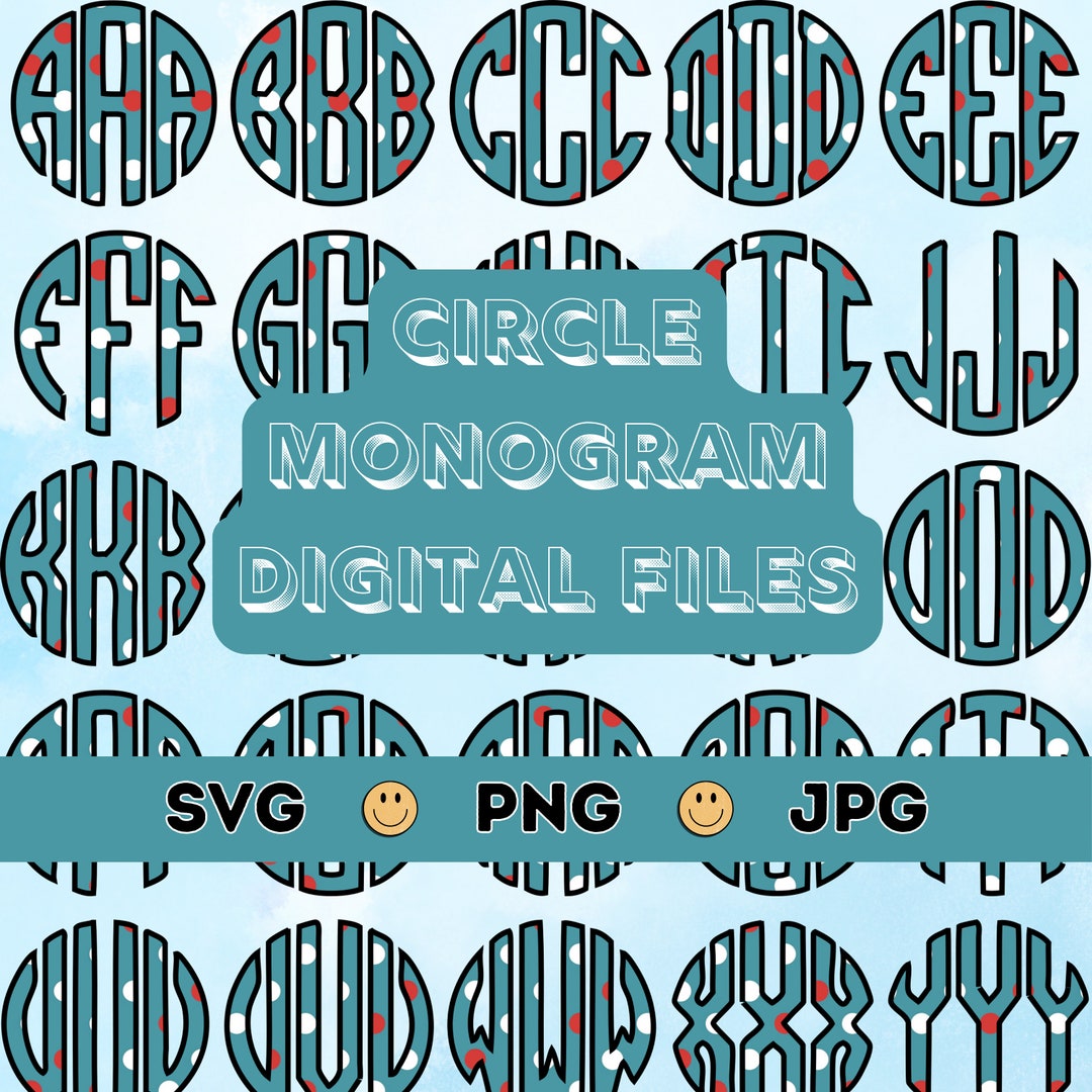 Red and White Polka Dot Circle Monogram Instant Download - PNG, SVG ...