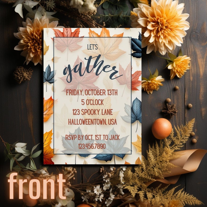 Fall Leaves Party Invitation Canva Template Printable Fall Invitation ...