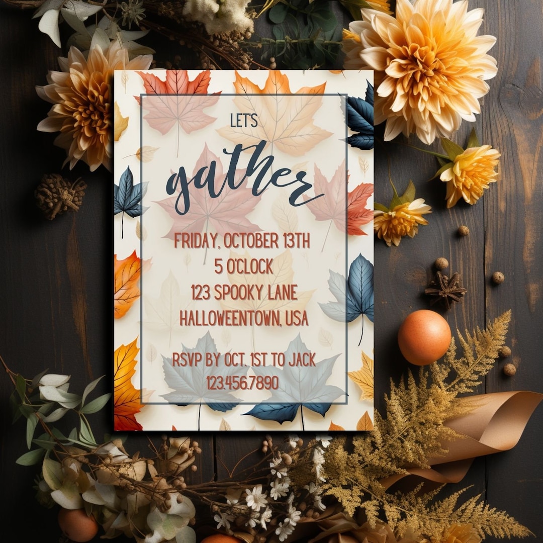Fall Leaves Party Invitation Canva Template Printable Fall Invitation ...