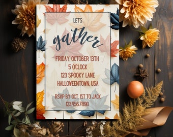 Fall Leaves Party Invitation Canva Template Printable Fall Invitation ...