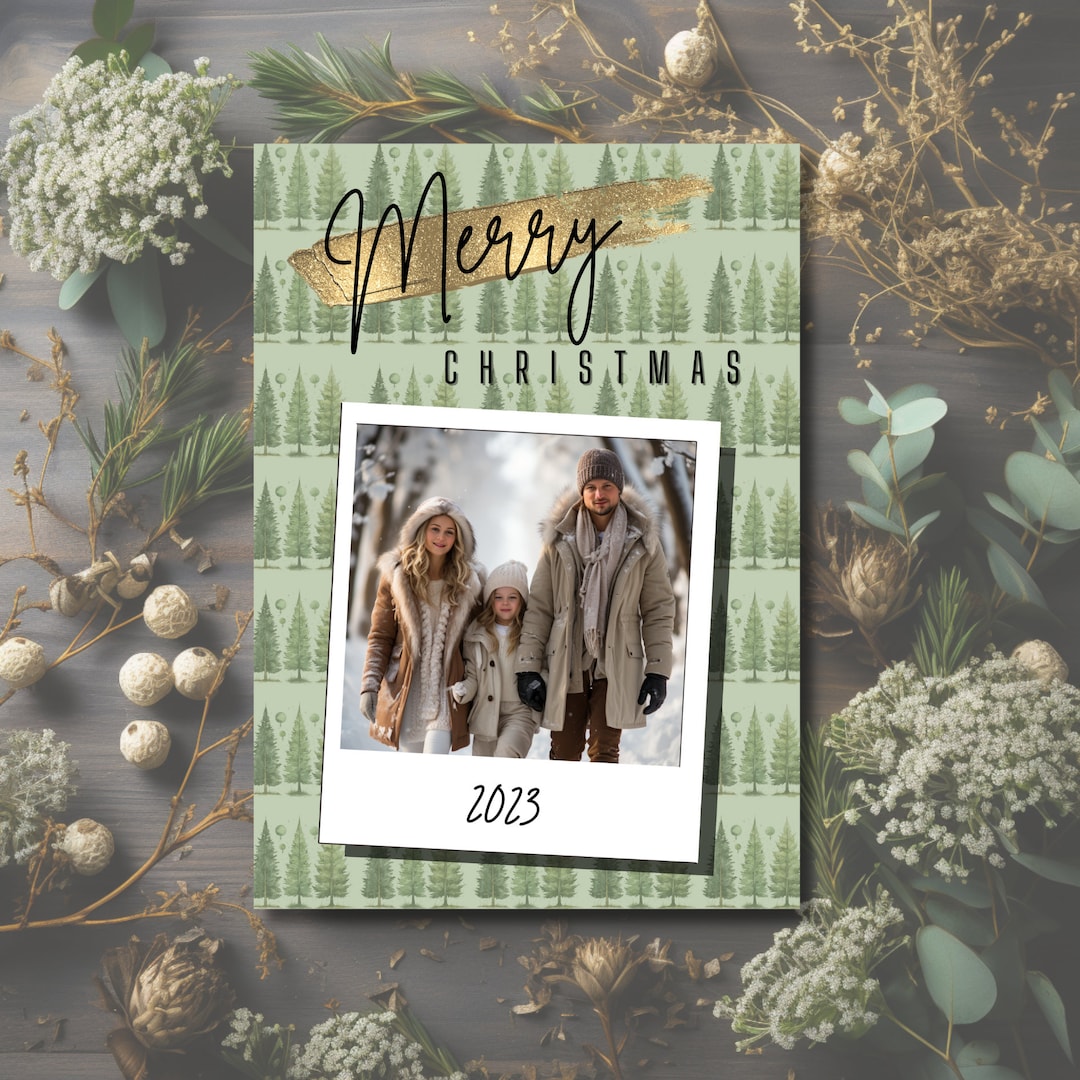 Merry Christmas Card Canva Template, Printable Christmas Card, Editable ...