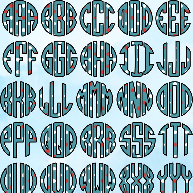 Red and White Polka Dot Circle Monogram Instant Download PNG, SVG ...