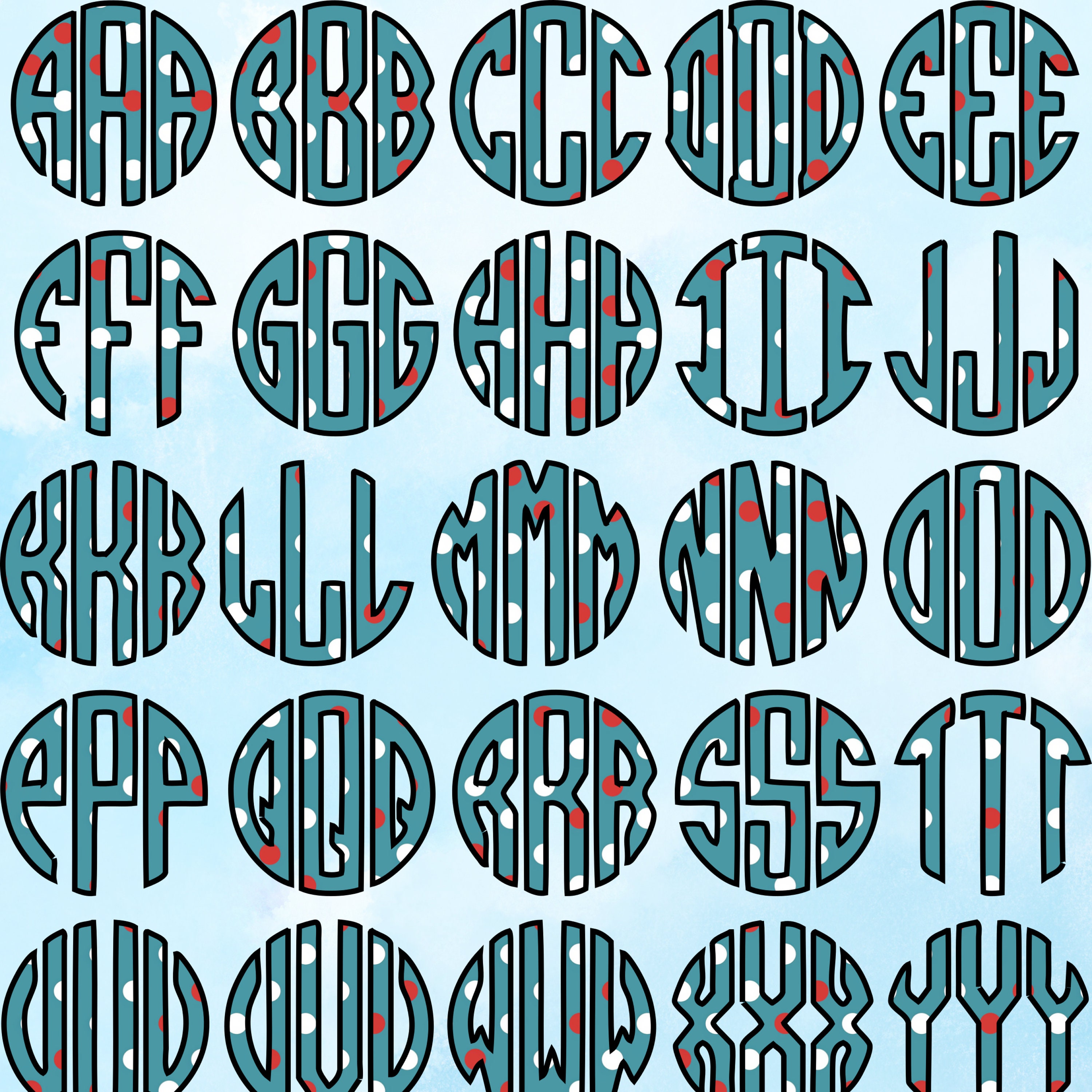 Red and White Polka Dot Circle Monogram Instant Download - PNG, SVG ...