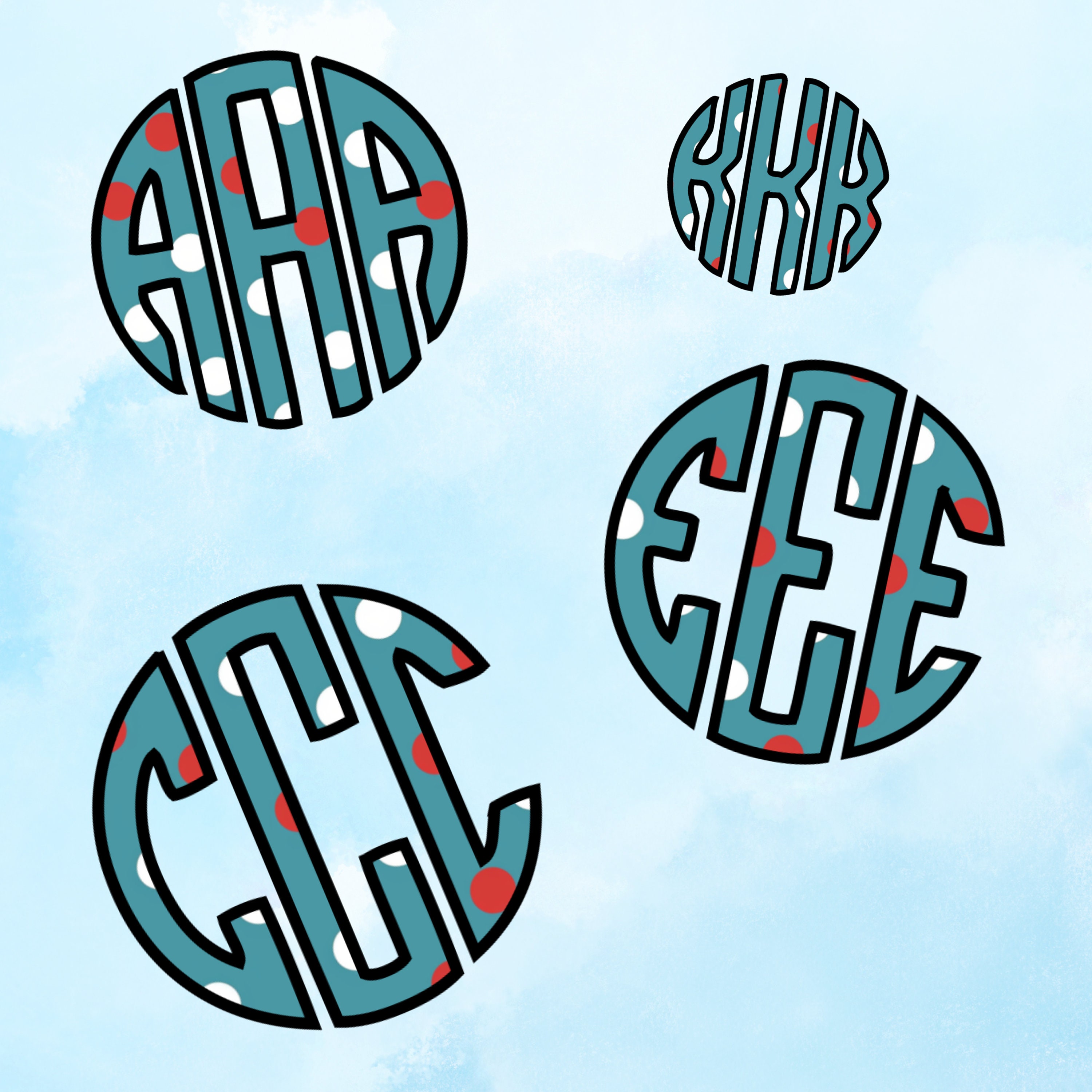 Red and White Polka Dot Circle Monogram Instant Download PNG, SVG ...