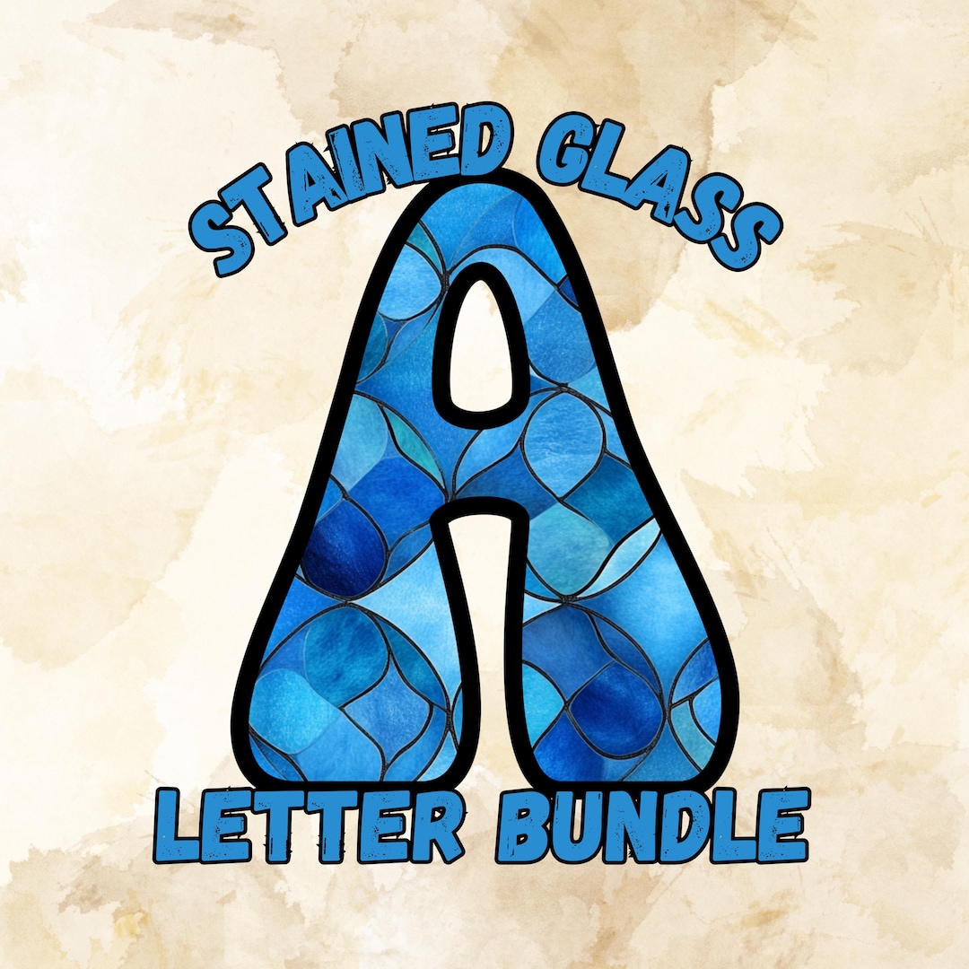 Blue Stained Glass Letter Alphabet Bundle, SVG, PNG File Formats for ...