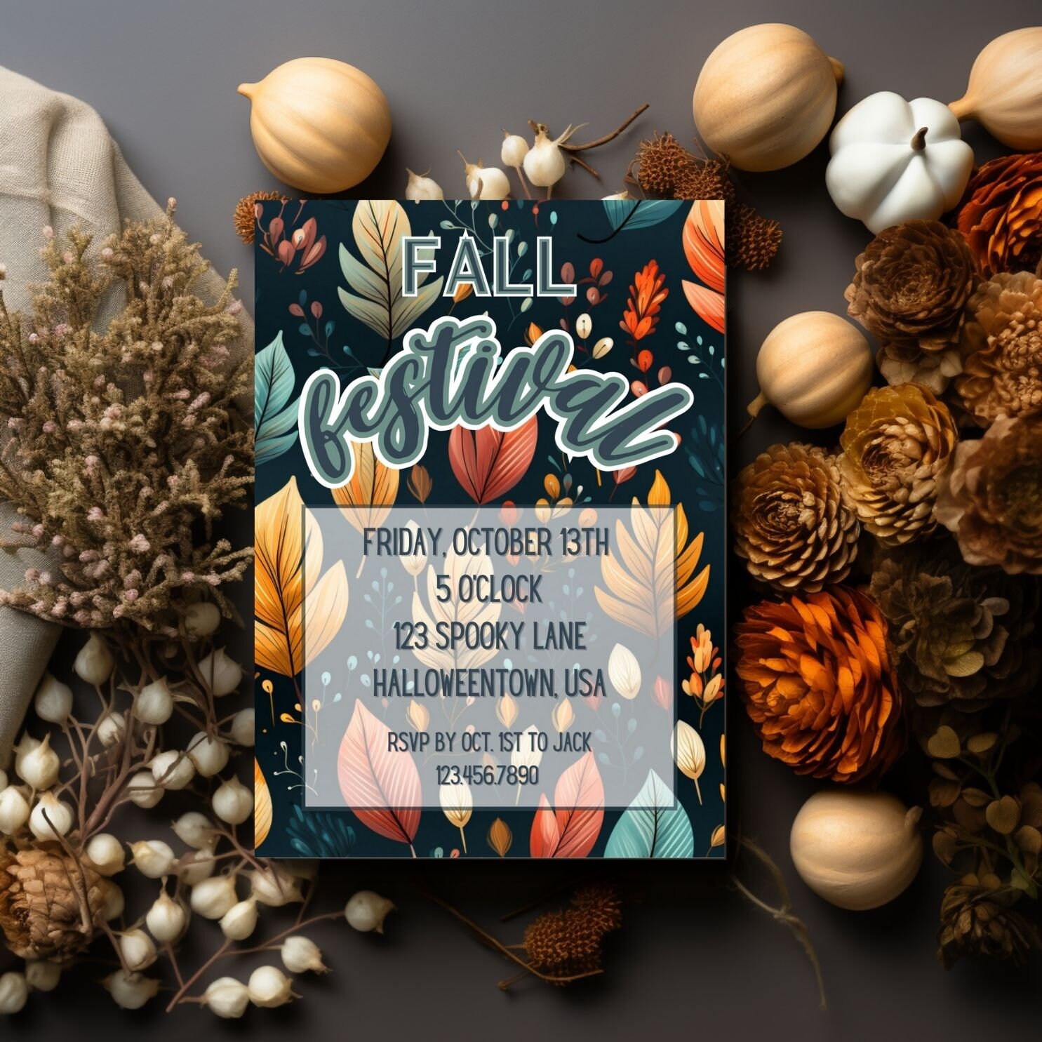 Fall Leaves Party Invitation Canva Template Printable Fall Invitation ...
