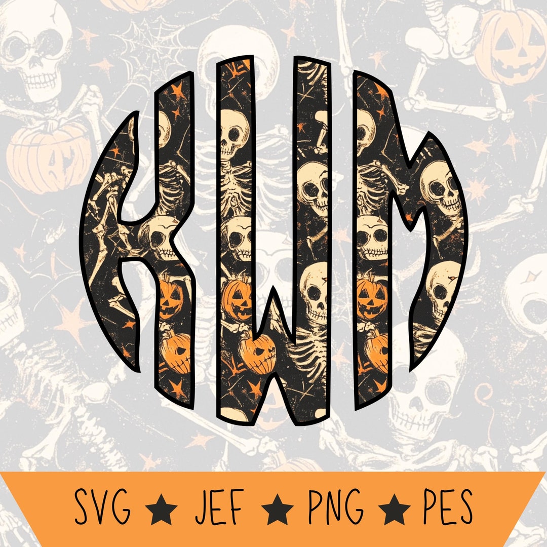Halloween Skeleton Circle Monogram SVG,PNG for Crafting, Apparel ...