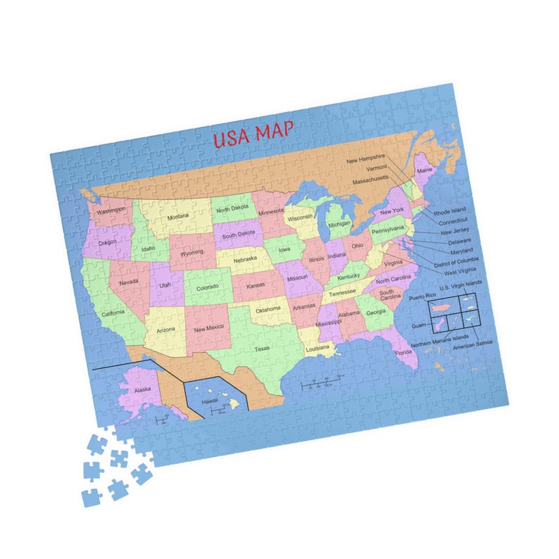 USA Map Puzzle - 110, 252, 520, 1014-piece, Educational Map Puzzle Gift ...