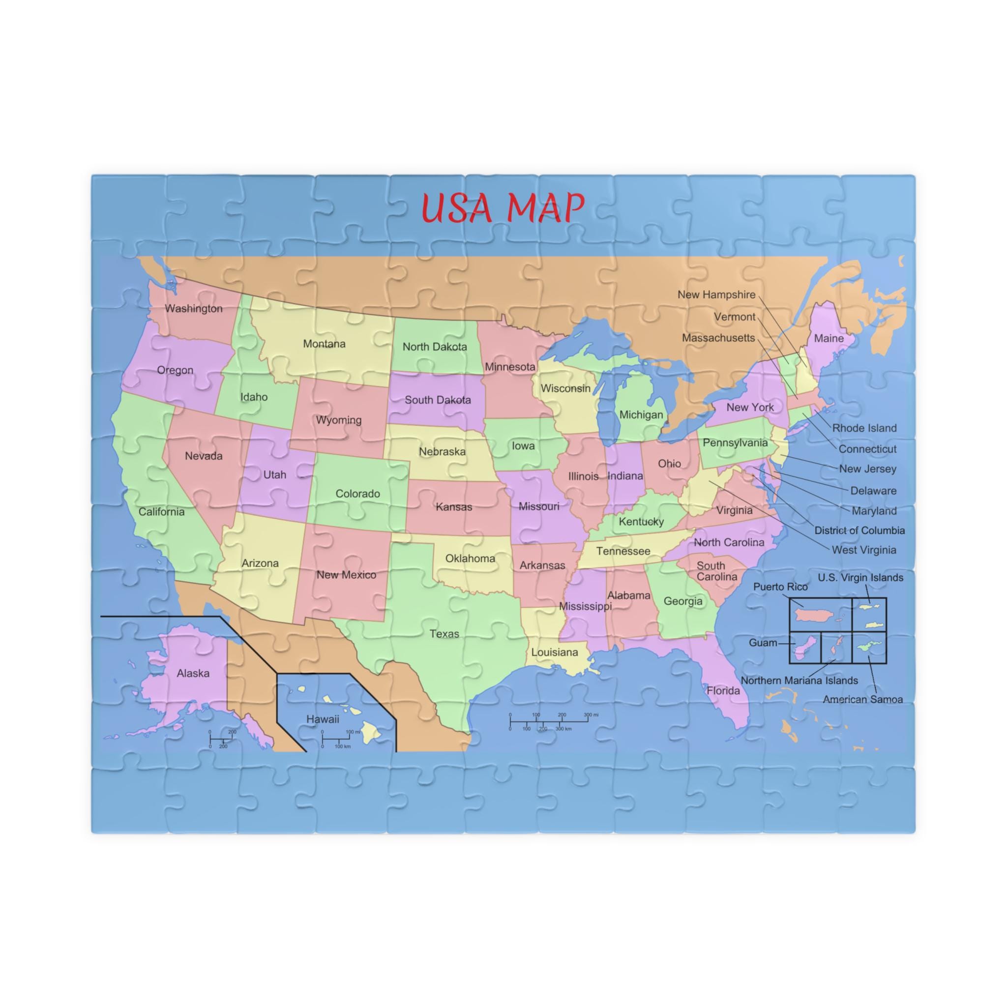 USA Map Puzzle - 110, 252, 520, 1014-piece, Educational Map Puzzle Gift ...
