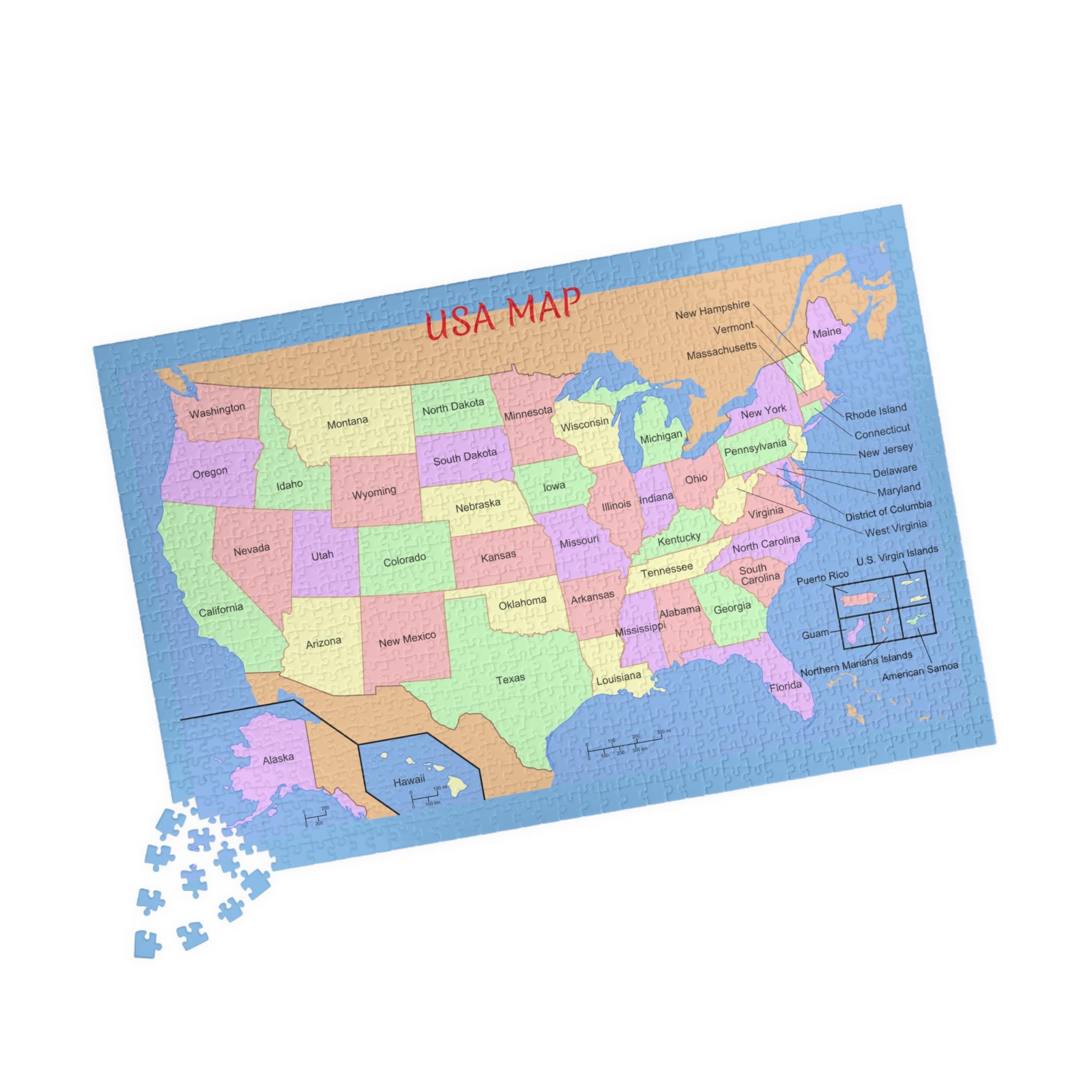 USA Map Puzzle - 110, 252, 520, 1014-piece, Educational Map Puzzle Gift ...