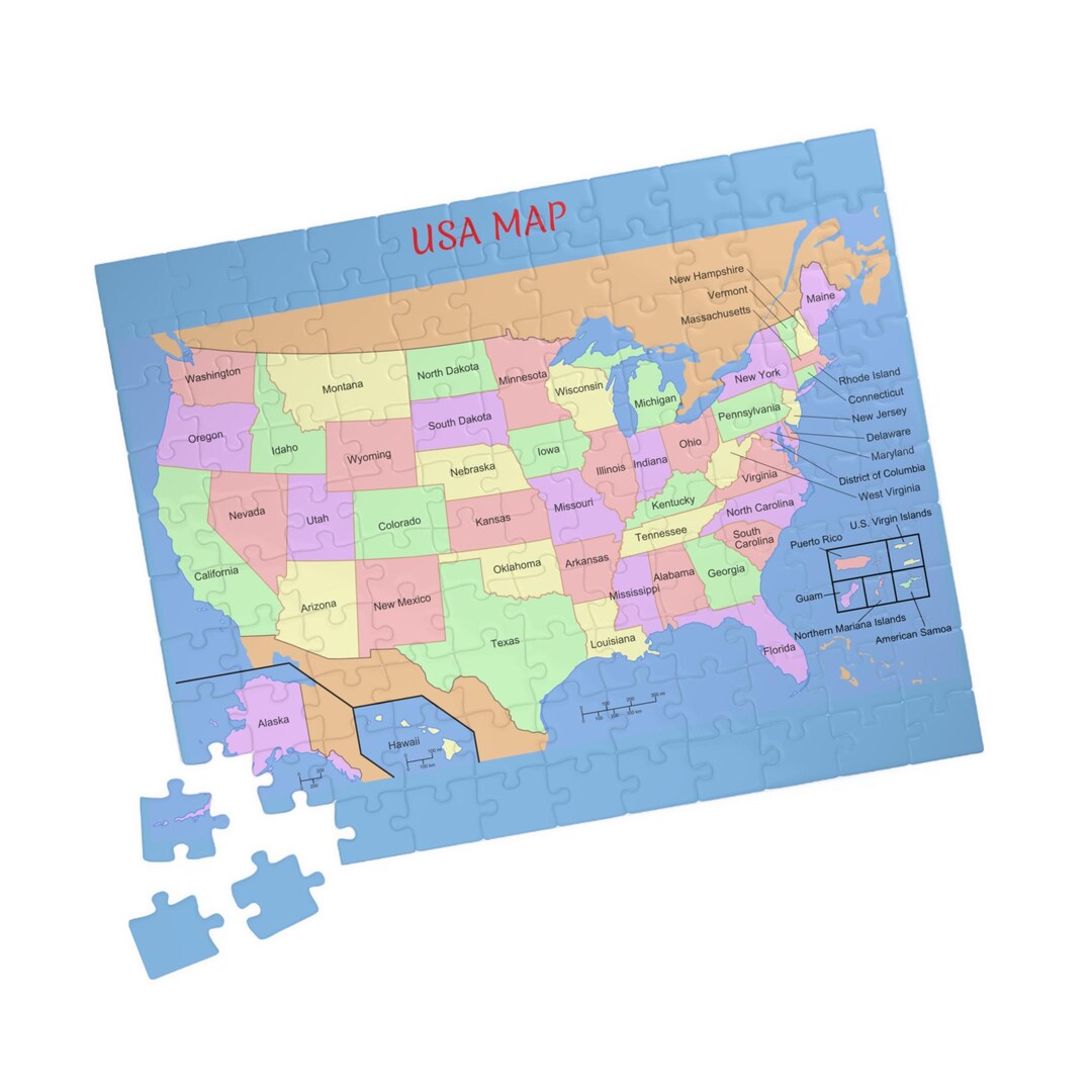 USA Map Puzzle - 110, 252, 520, 1014-piece, Educational Map Puzzle Gift ...