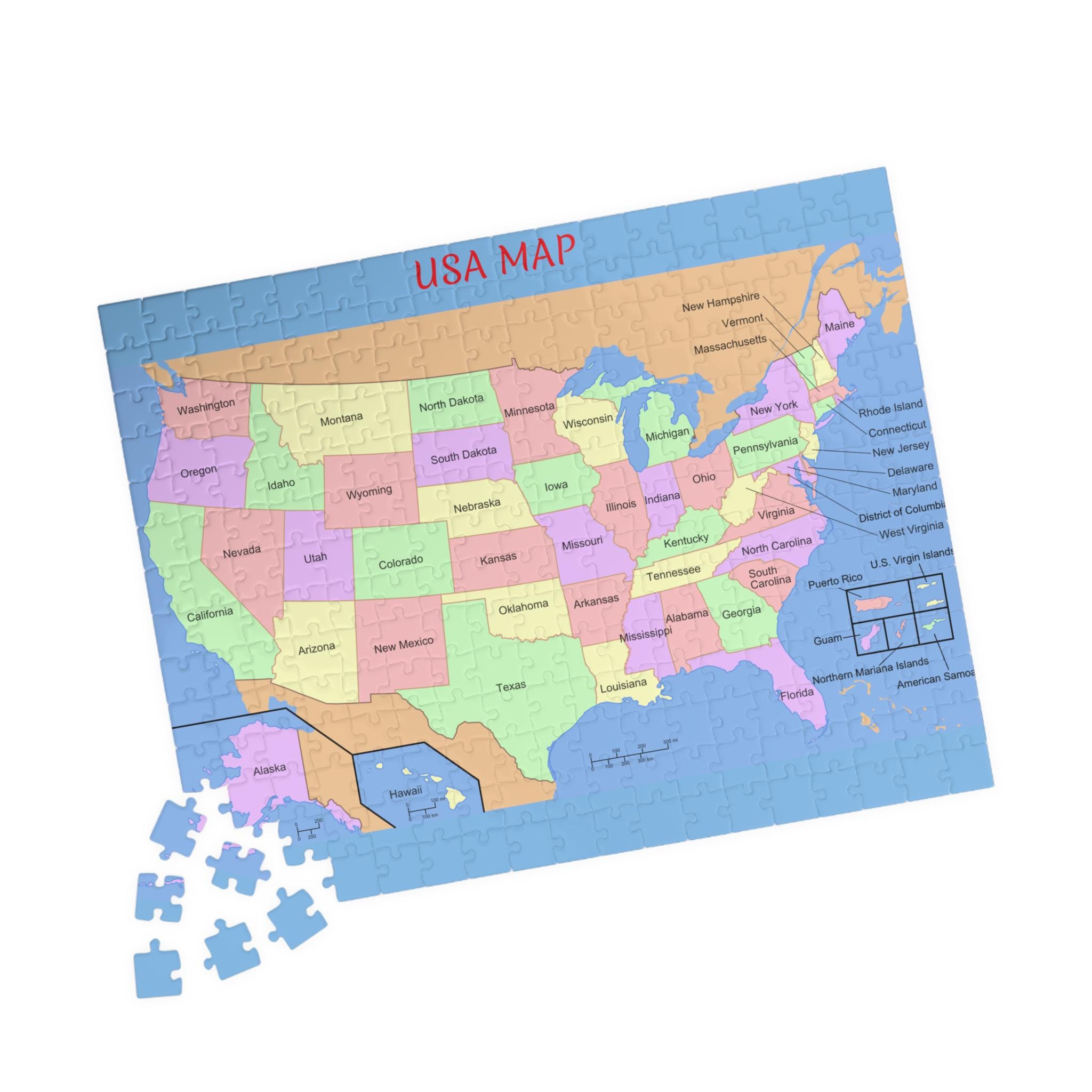 USA Map Puzzle - 110, 252, 520, 1014-piece, Educational Map Puzzle Gift ...