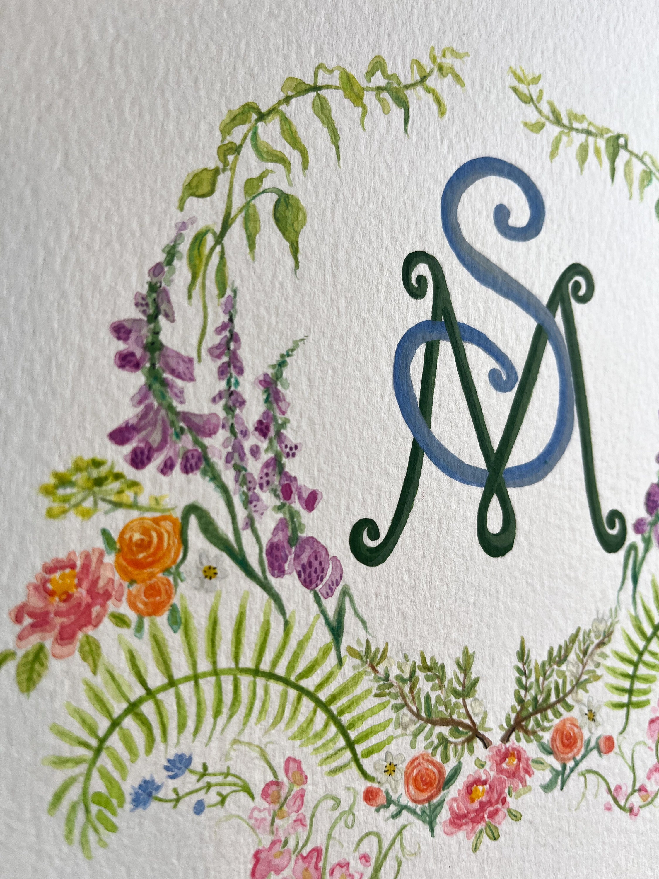 CUSTOM HAND PAINTED Wedding Crest, Fine Art, Couples Monogram ...