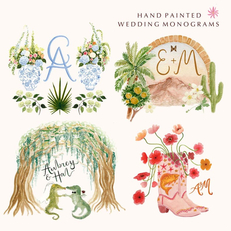 CUSTOM HAND PAINTED Wedding Crest, Fine Art, Couples Monogram ...