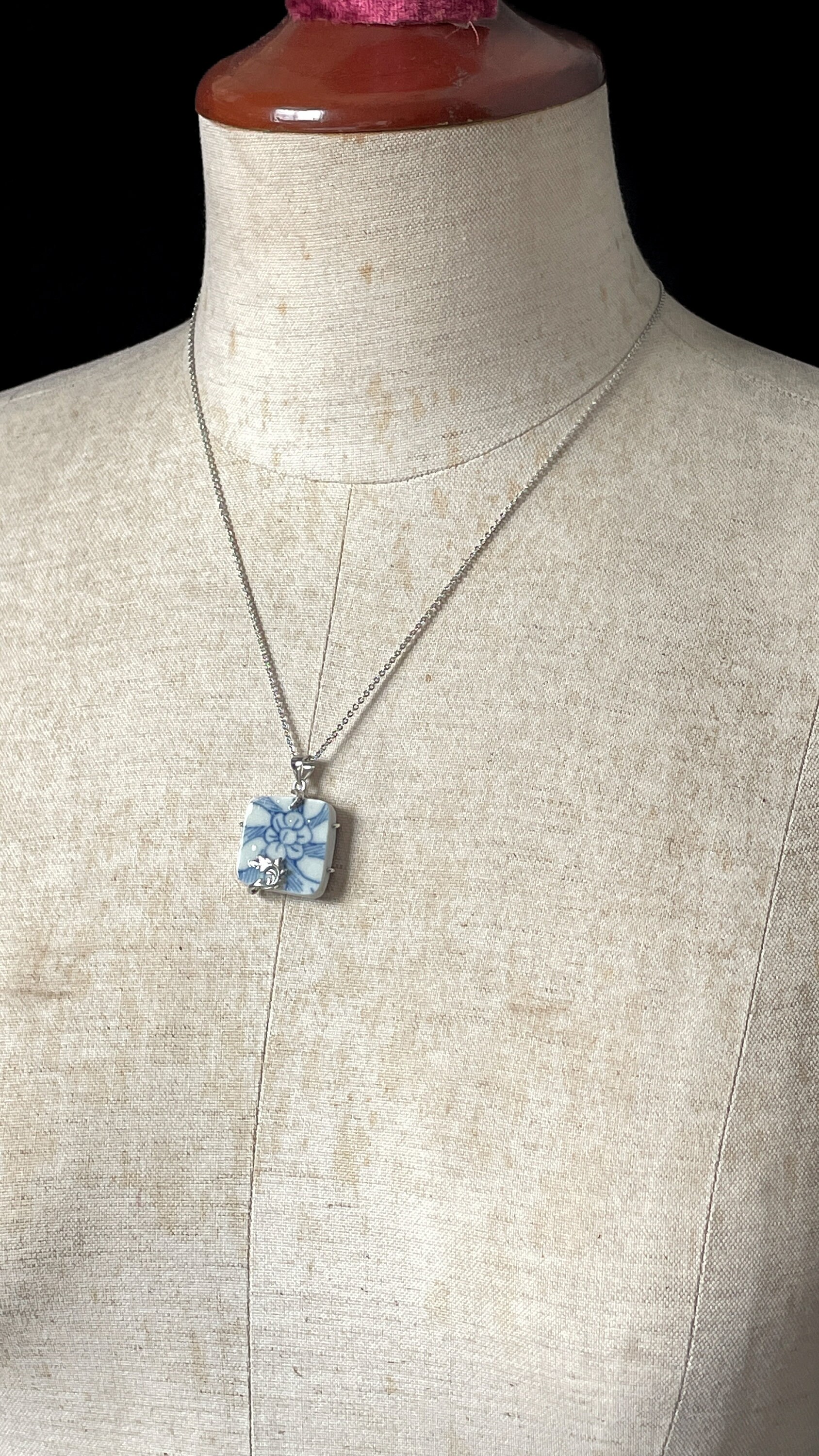Antique Ming Dynasty China Porcelain Shards Pendant Double Sided Sakura ...