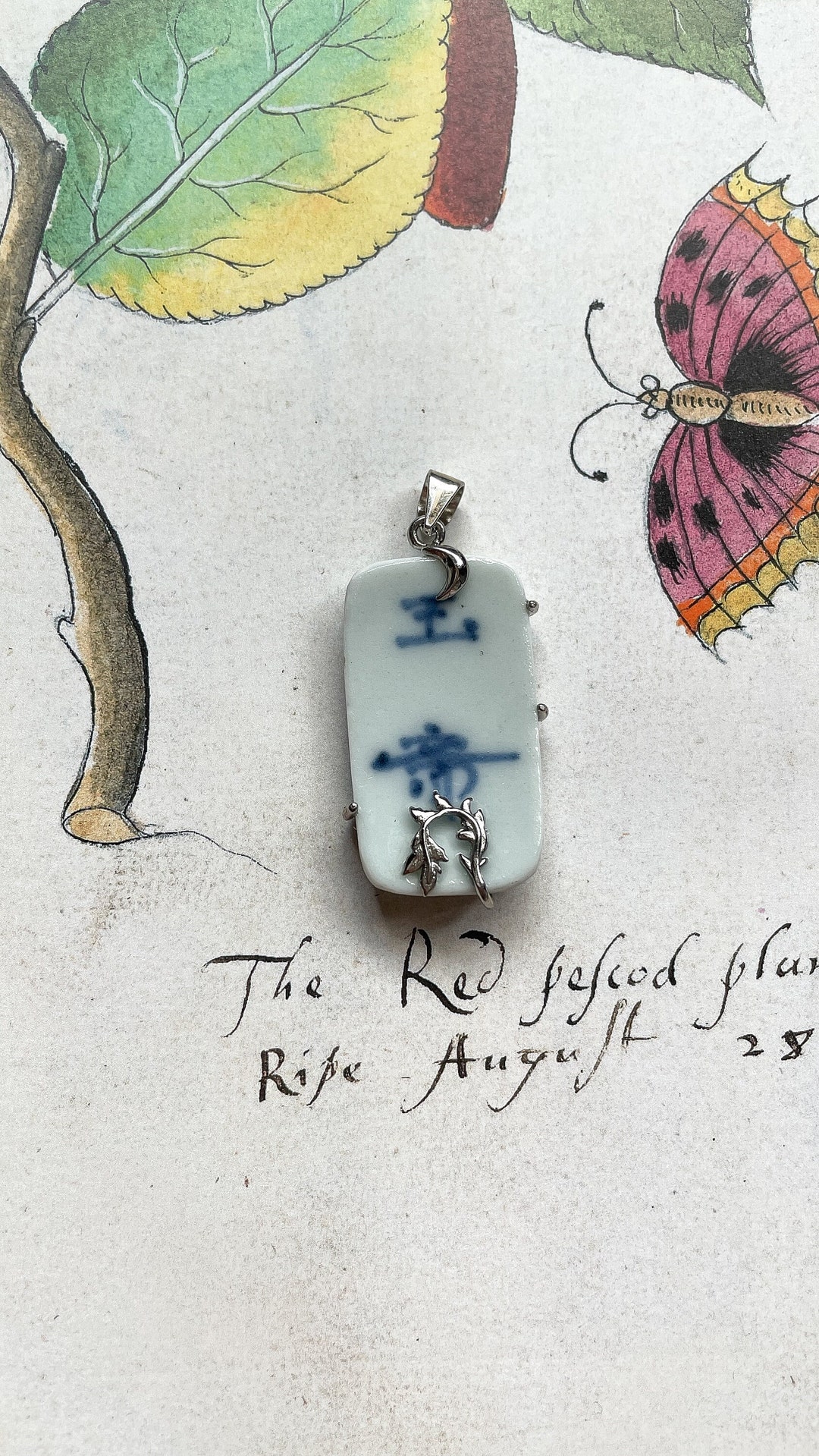 Antique Ming Dynasty China Porcelain Shards Yu Zhai 玉斋 Pendant Prong ...