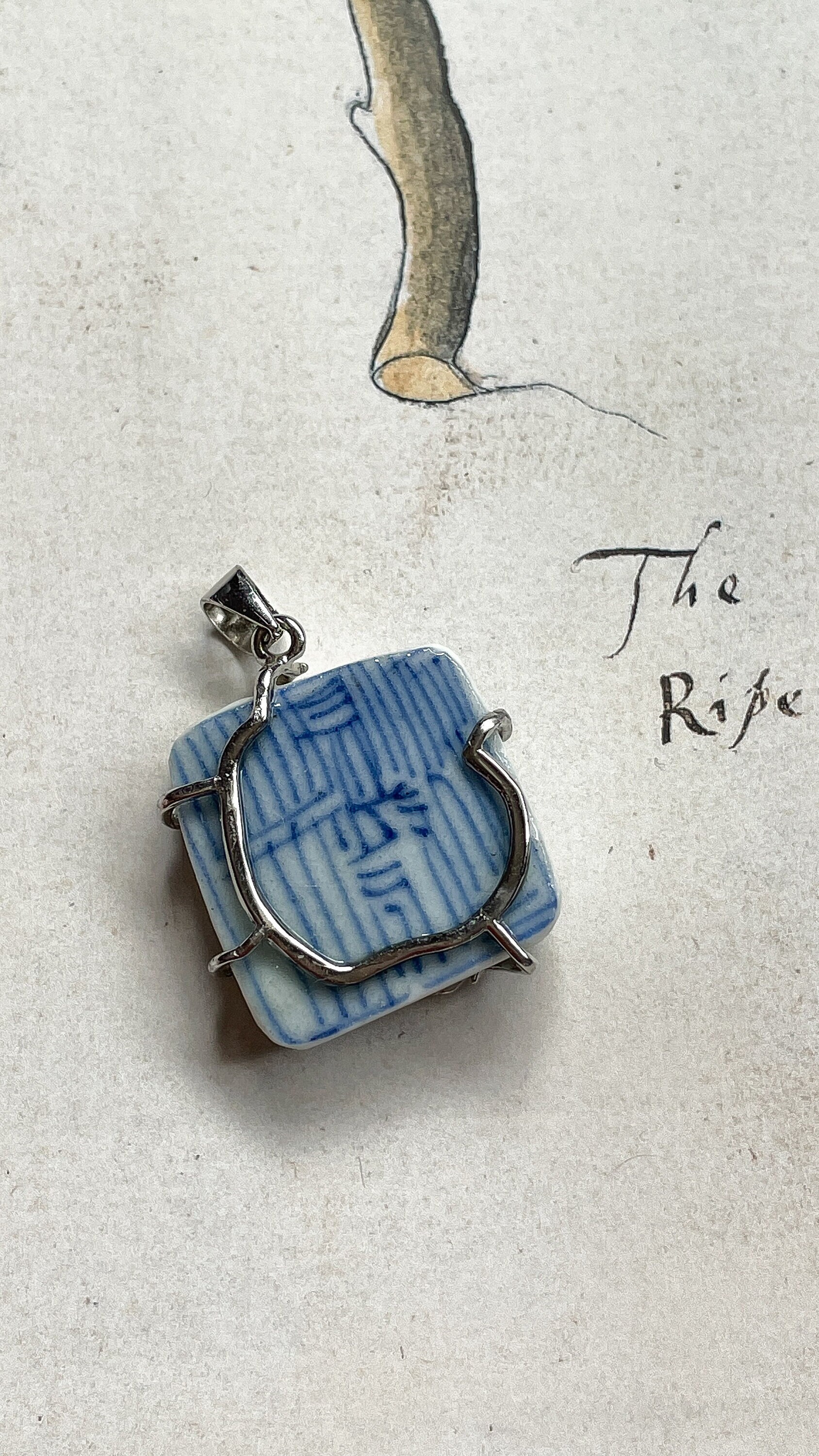 Antique Ming Dynasty China Porcelain Shards Pendant Double Sided Sakura ...