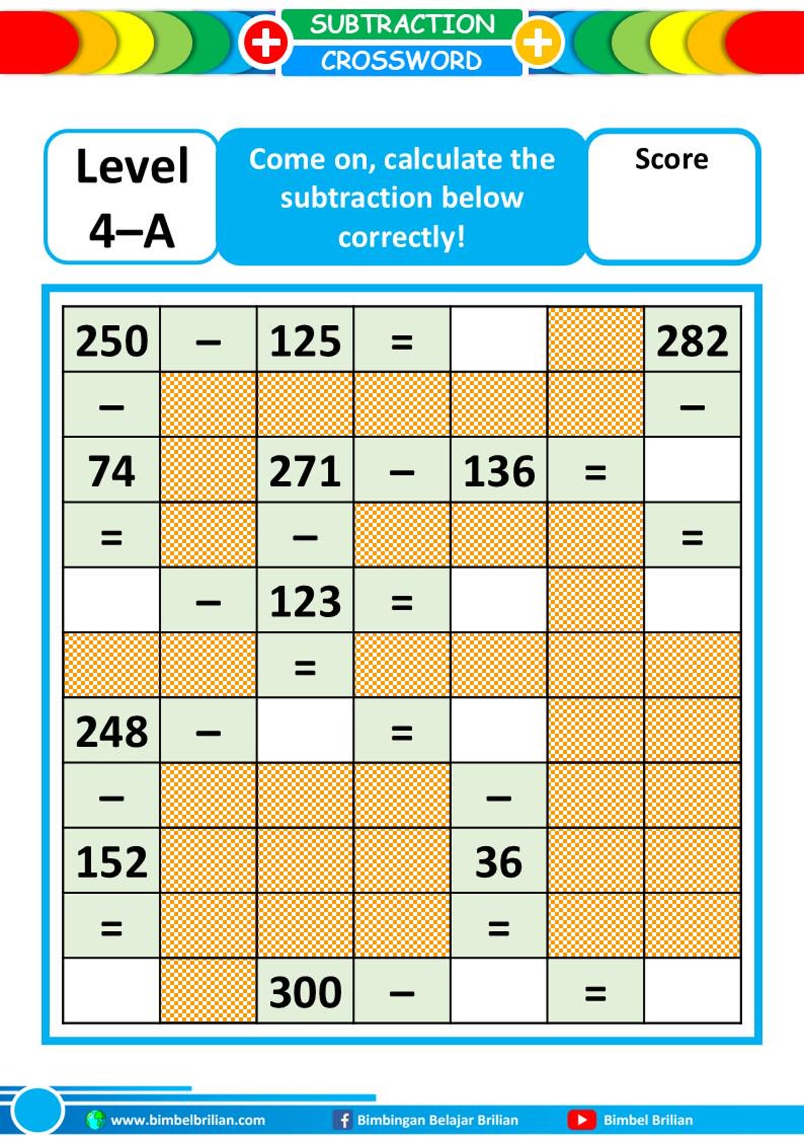 Printable Subtraction Crossword Puzzle Worksheets – Level 1 to 5 - Etsy