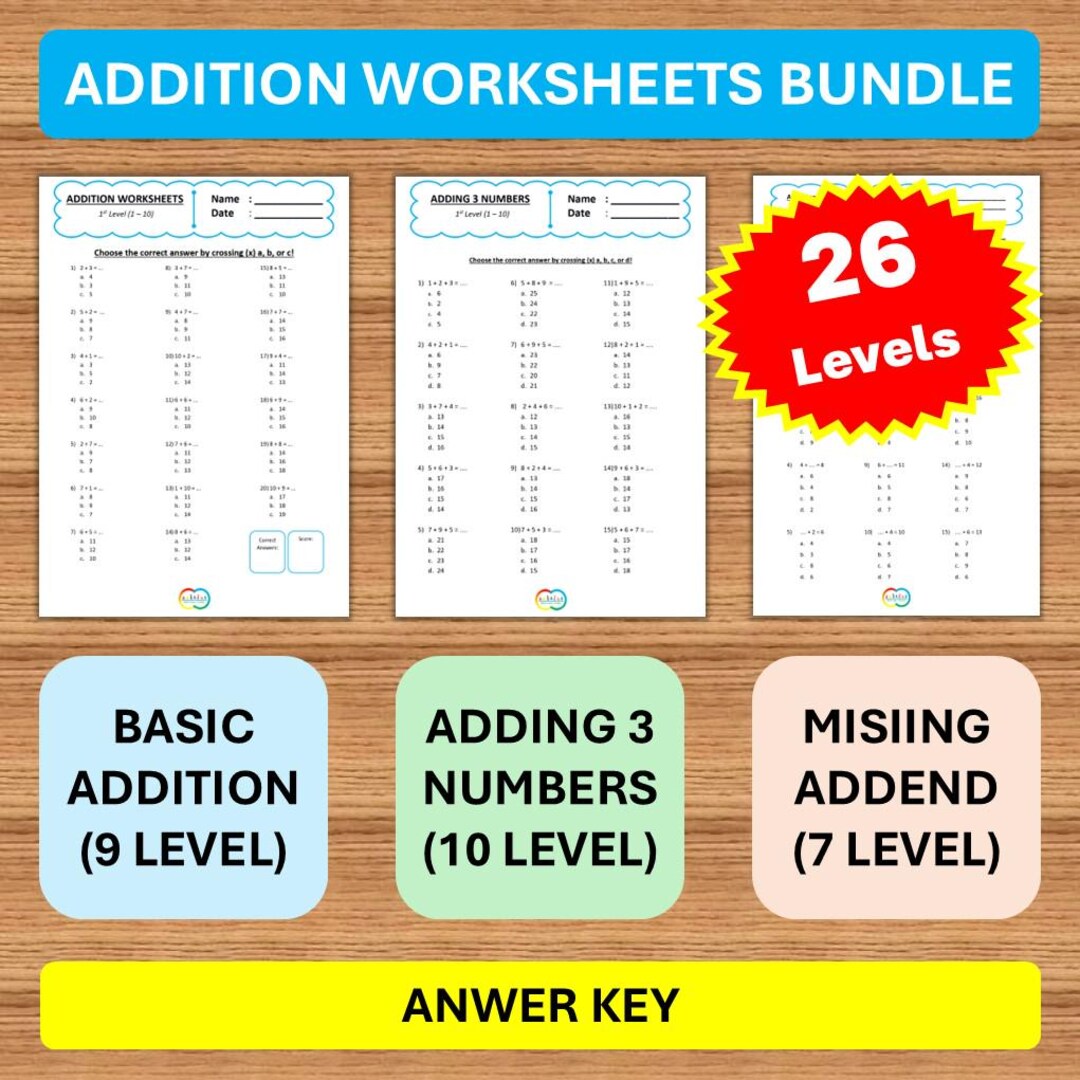 Printable Addition Worksheets Bundle | Basic Addition, Adding 3 Numbers ...