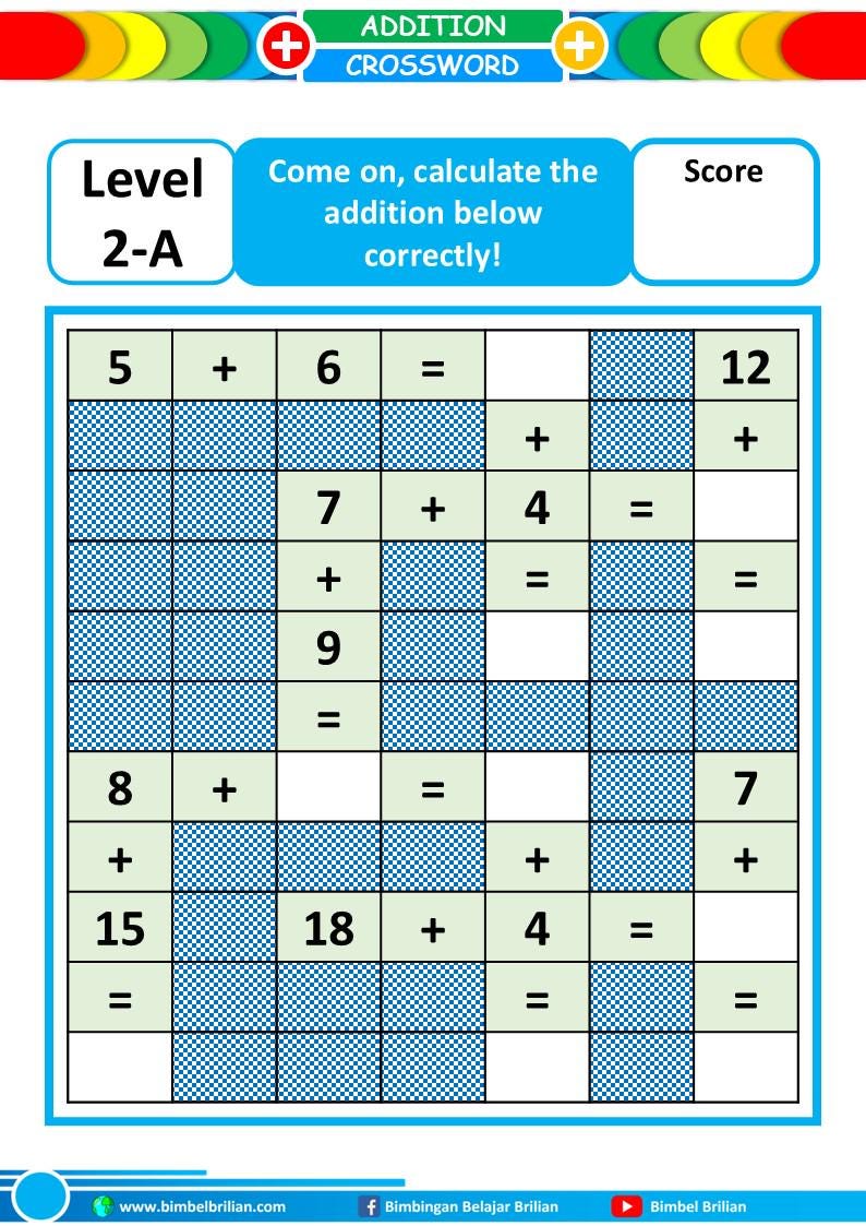 Printable Addition Crossword Puzzle Worksheets – Levels 1 to 5 - Etsy