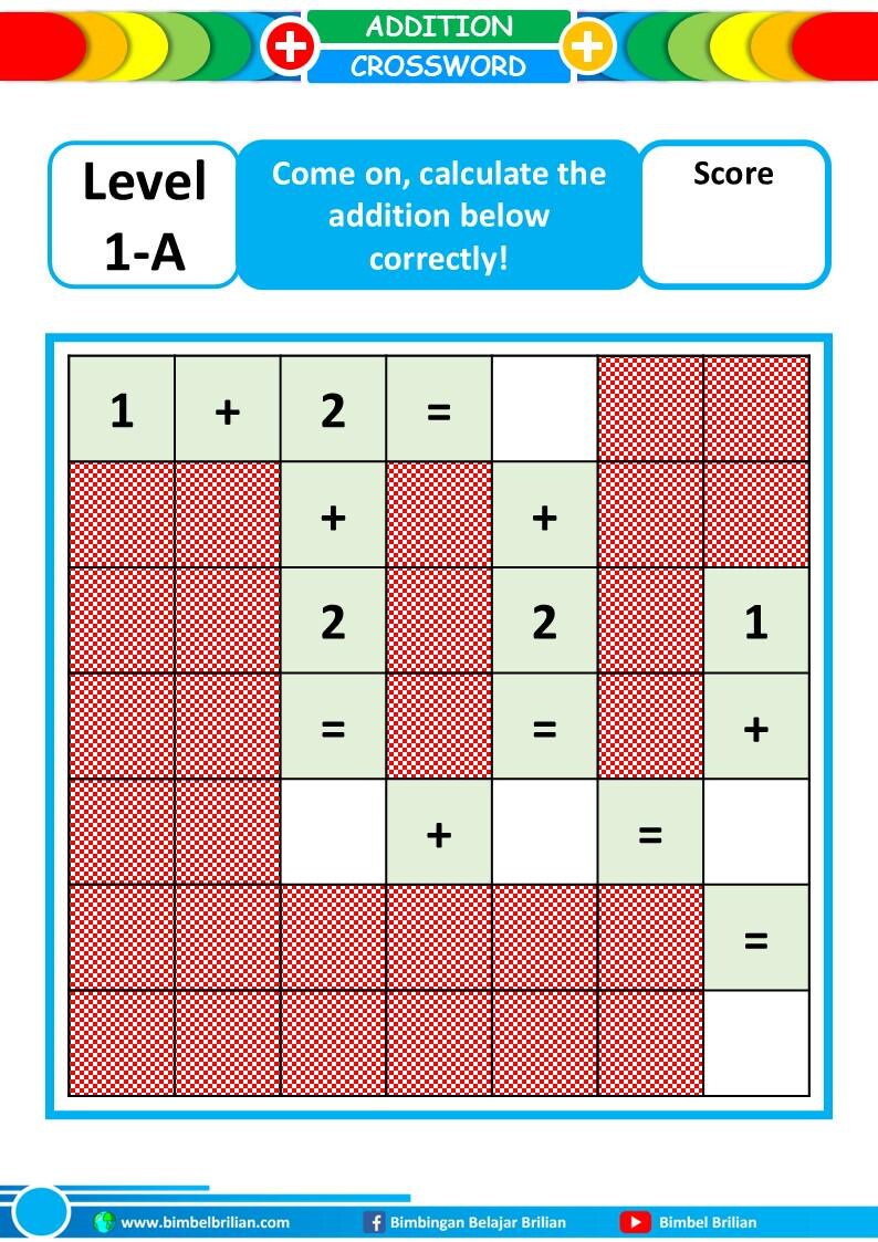 Printable Addition Crossword Puzzle Worksheets – Levels 1 to 5 - Etsy