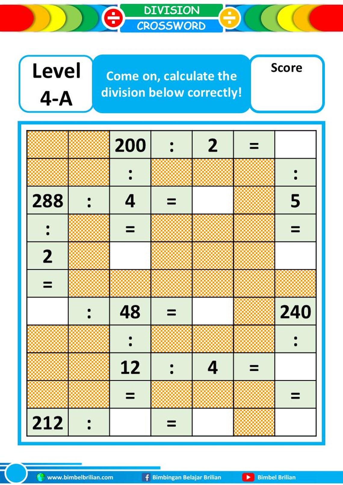 Division Crossword Puzzle Worksheet Level 1 to 5 - Etsy