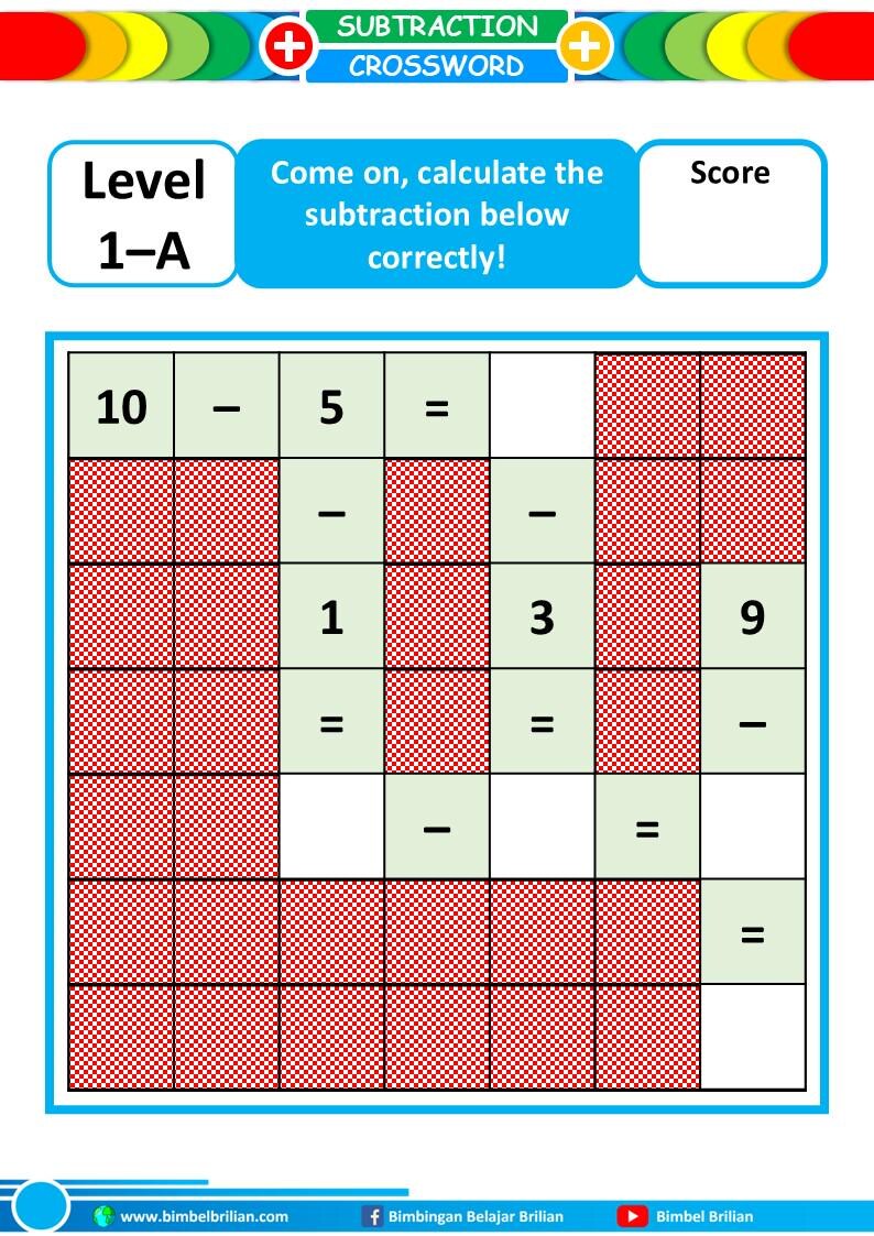 Printable Subtraction Crossword Puzzle Worksheets – Level 1 to 5 - Etsy