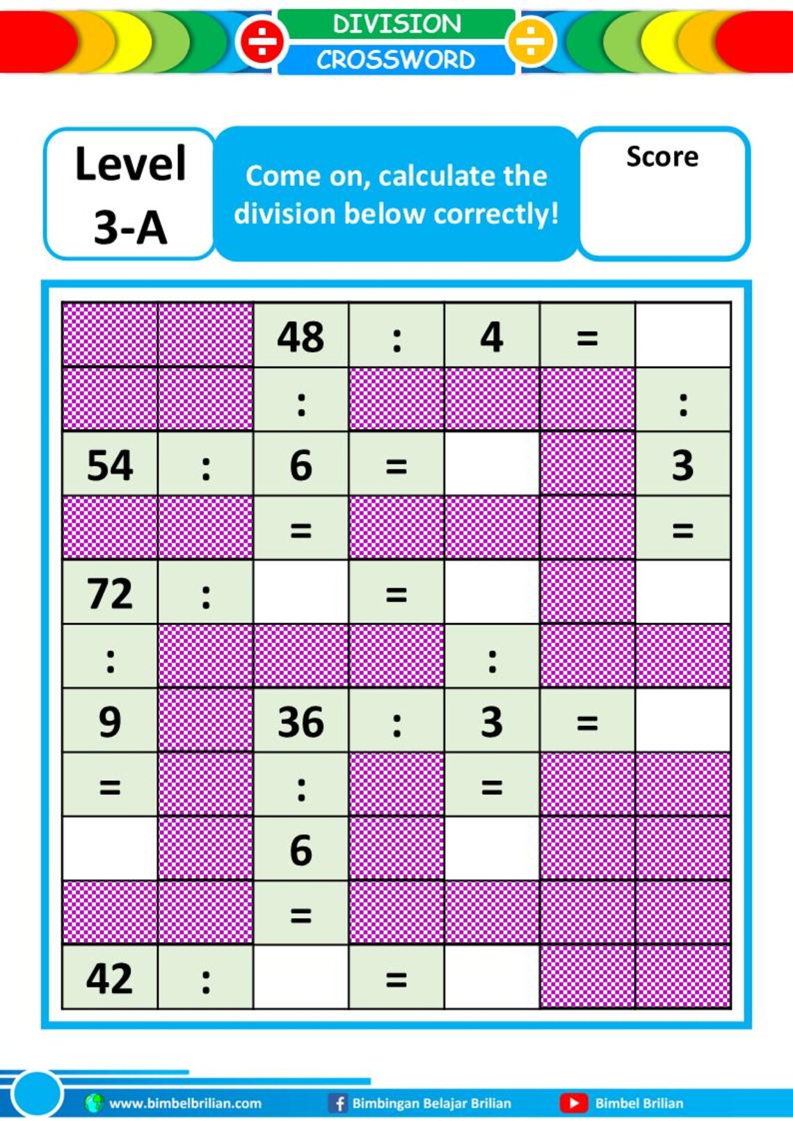 Division Crossword Puzzle Worksheet Level 1 to 5 - Etsy