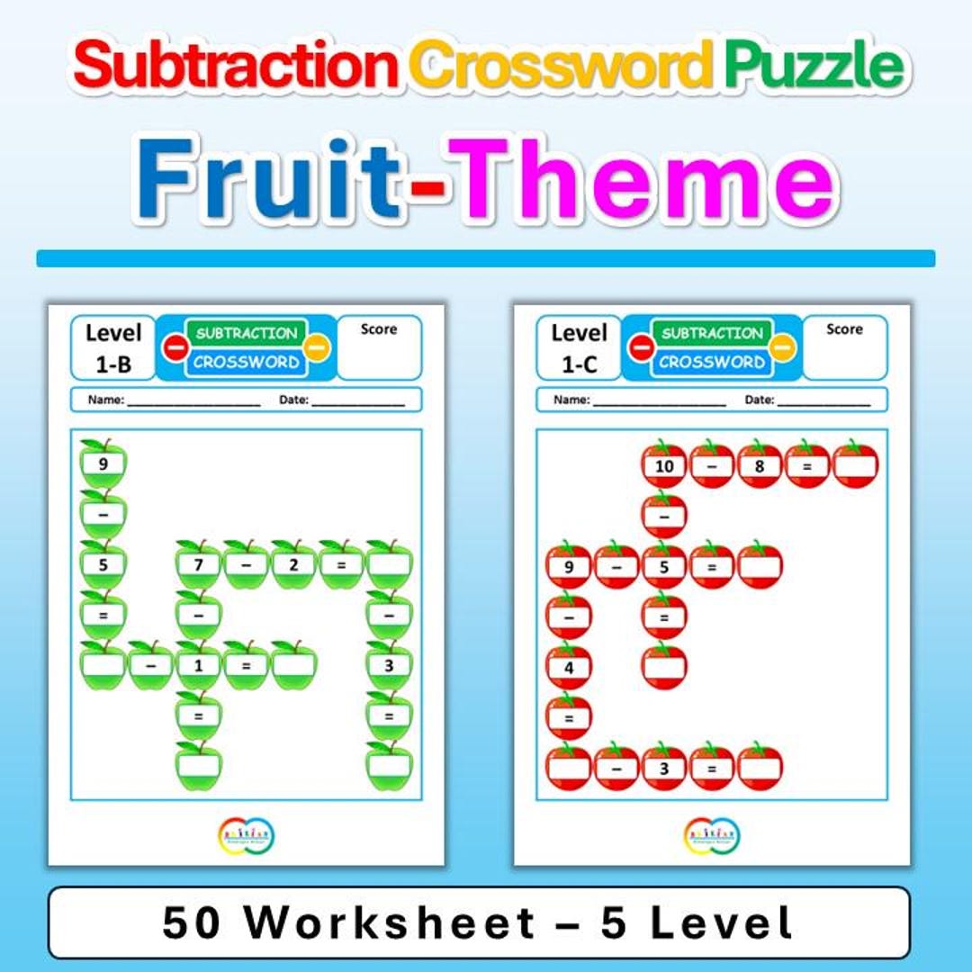 Fruit-themed Subtraction Crossword Puzzle – Printable Math Activity for ...